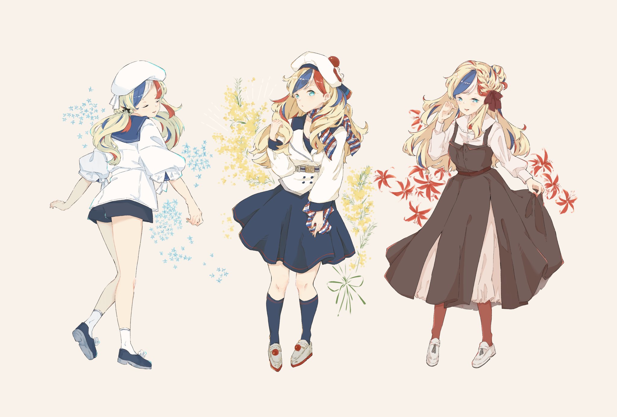 Safebooru - 1girl aqua eyes bangs beret black shorts blonde hair blue hair blue sailor collar ...