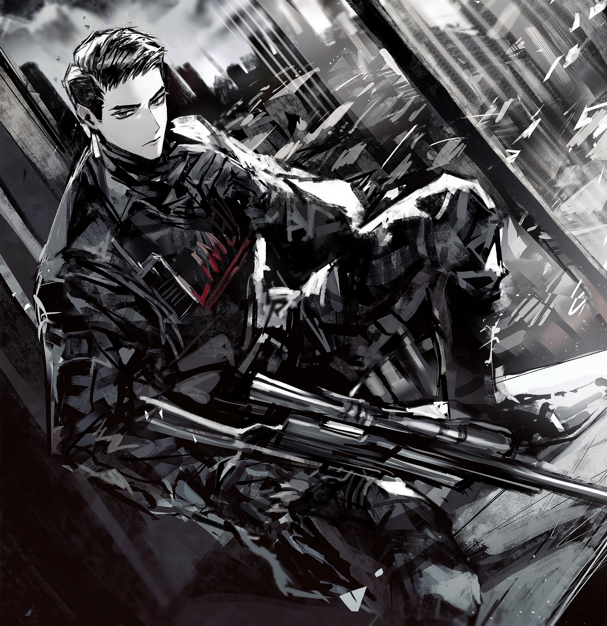 Safebooru - 1boy black eyes black footwear black gloves black hair black jacket black pants ...