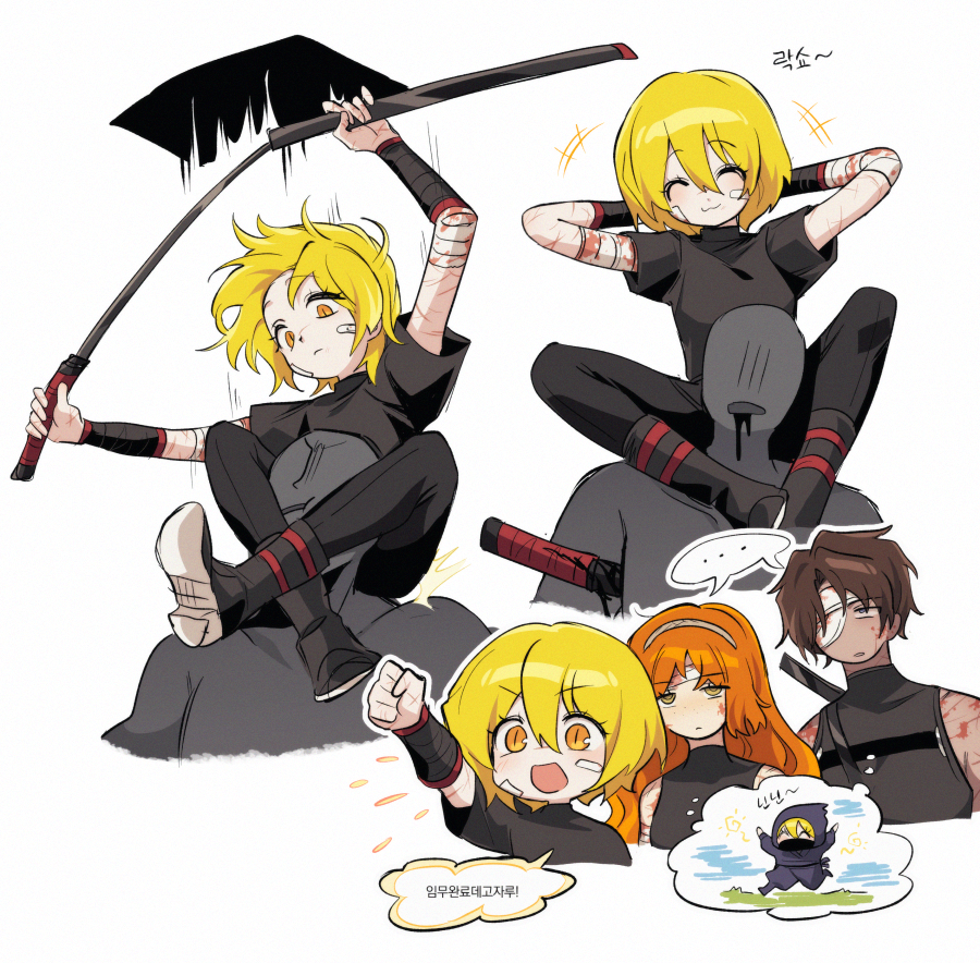 Safebooru - ... 1boy 2girls assassination bandage over one eye bandages bandaid bandaid on face ...