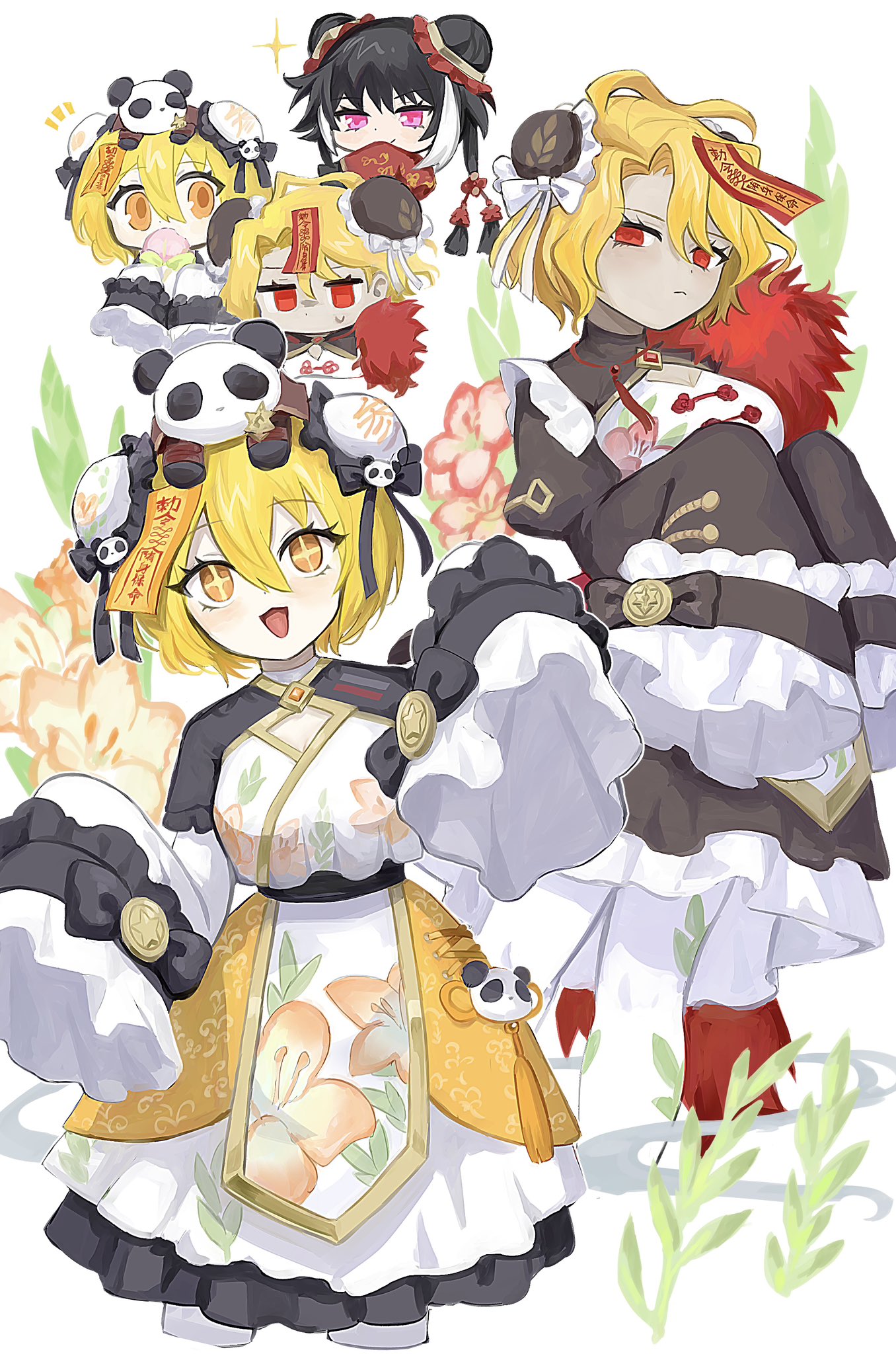 Safebooru - 5girls :3 :d alternate costume blonde hair bob cut chibi chibi inset chinese clothes ...
