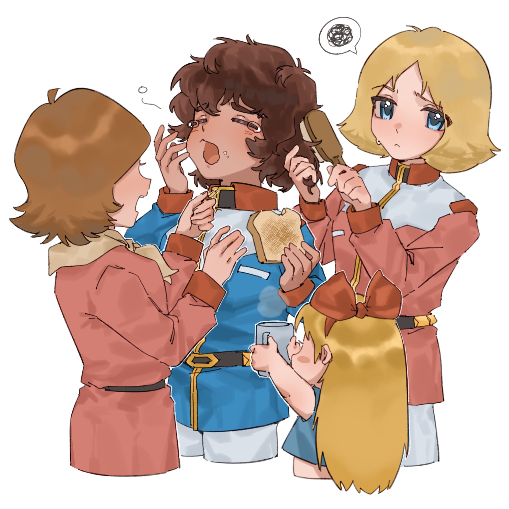 Safebooru - 4girls amuro ray blonde hair blue eyes blue jacket bow ...