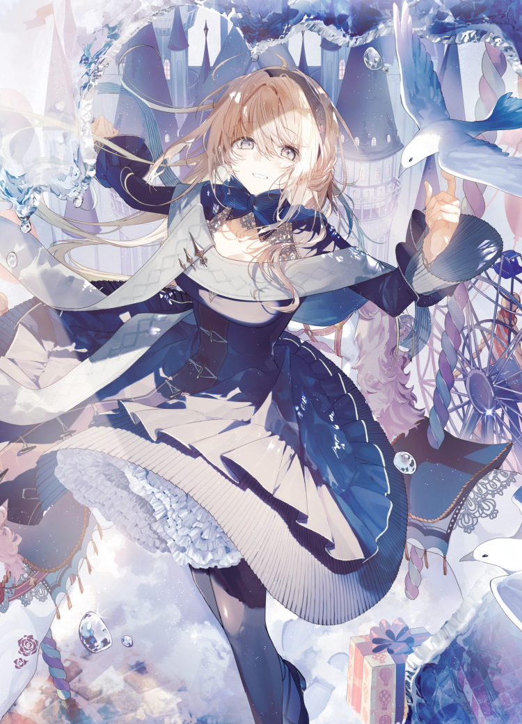 Safebooru - 1girl animal bird black dress black hairband black pantyhose blonde hair blue bow ...