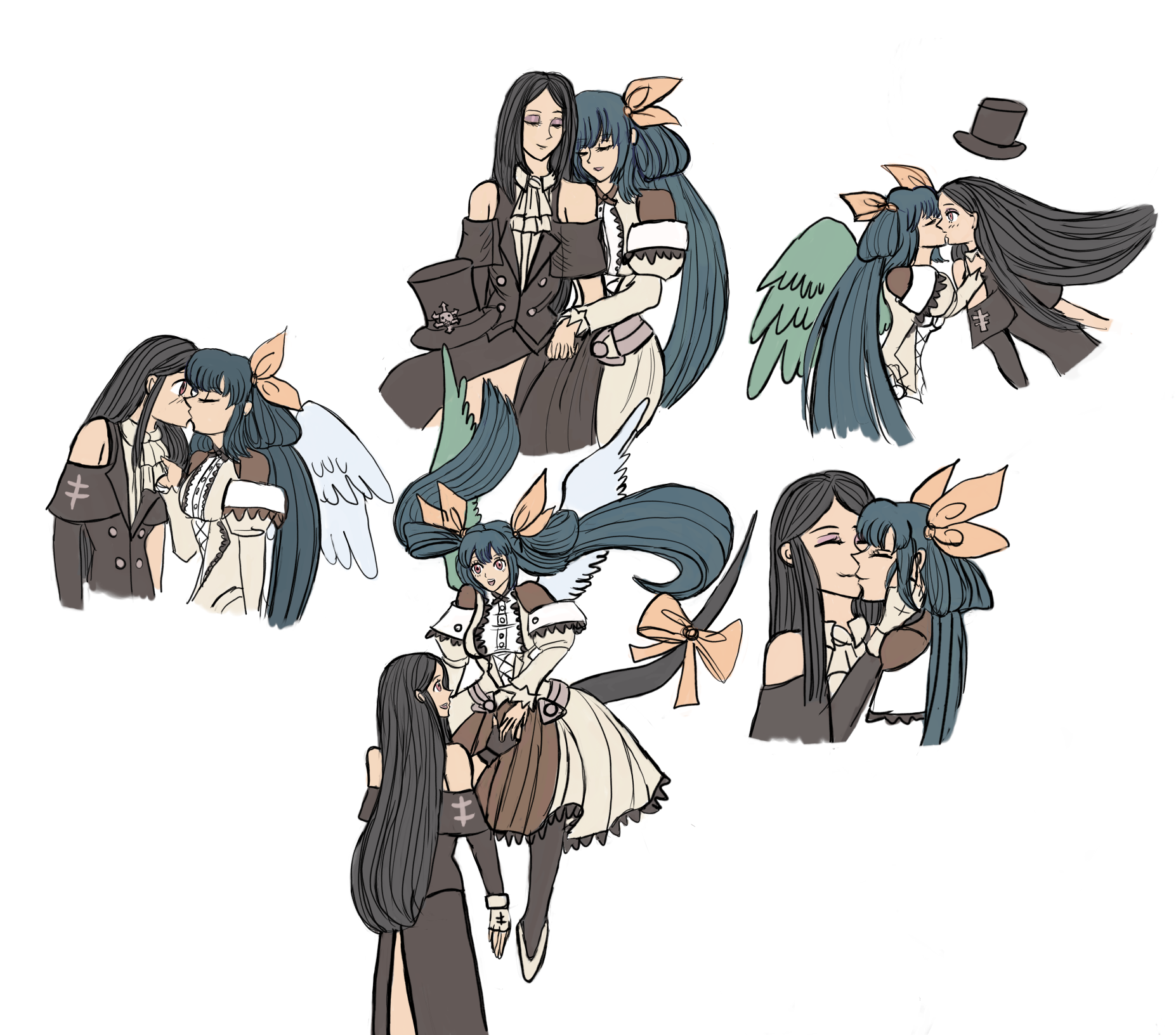 Safebooru - 1girl 1other black hair blue hair couple couple in love dizzy (guilty gear) dress ...