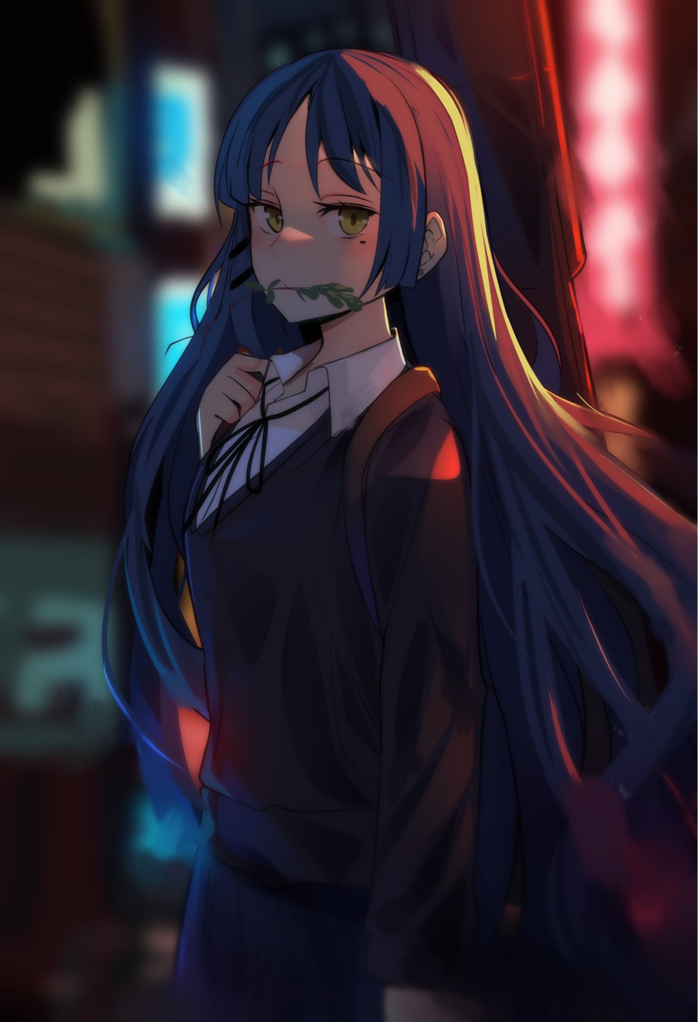 Safebooru - 1girl alternate hair length alternate hairstyle backlighting black ribbon black ...