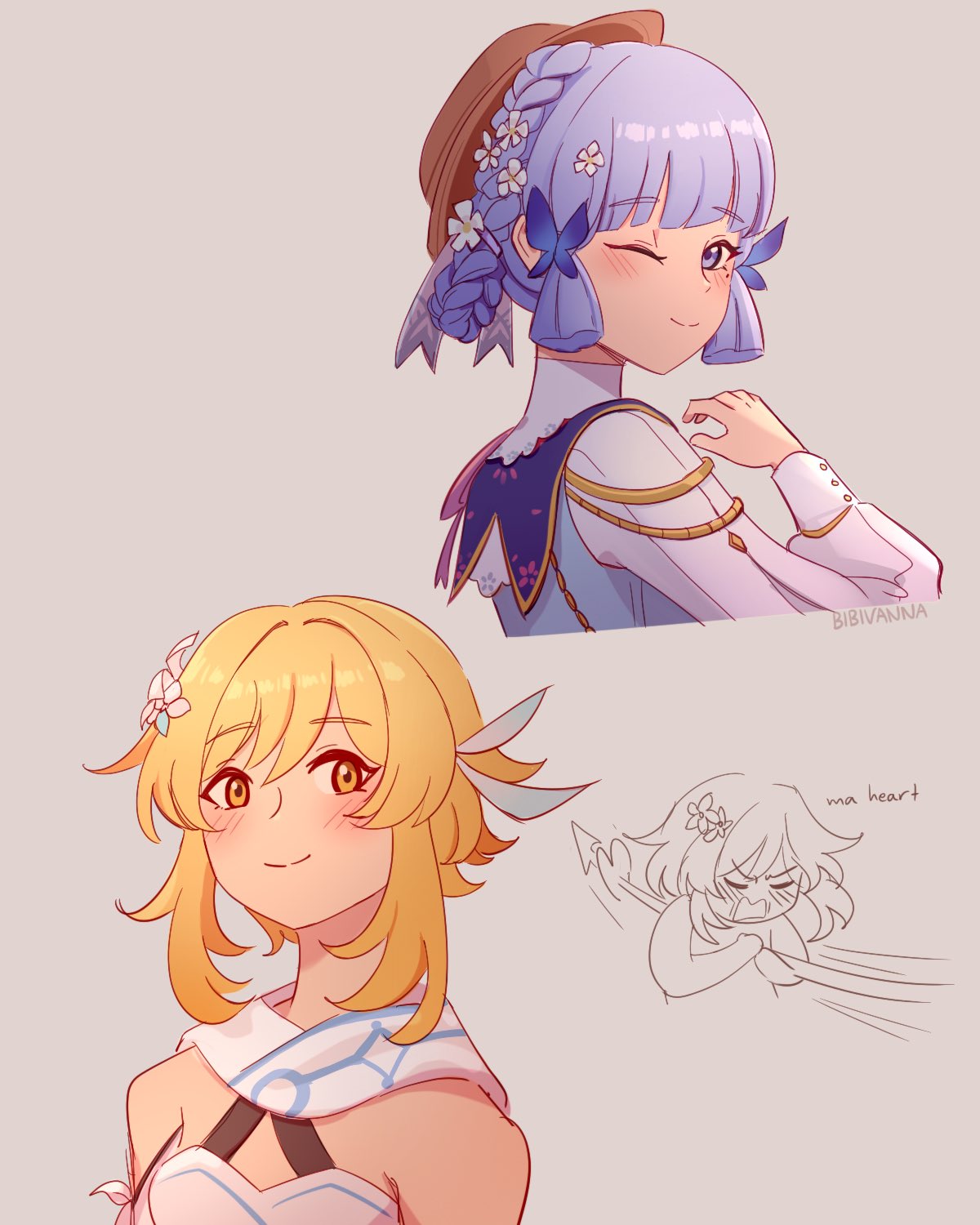 Safebooru - 2girls ;) artist name bibivanna blonde hair blue dress blue eyes blue hair blunt ...