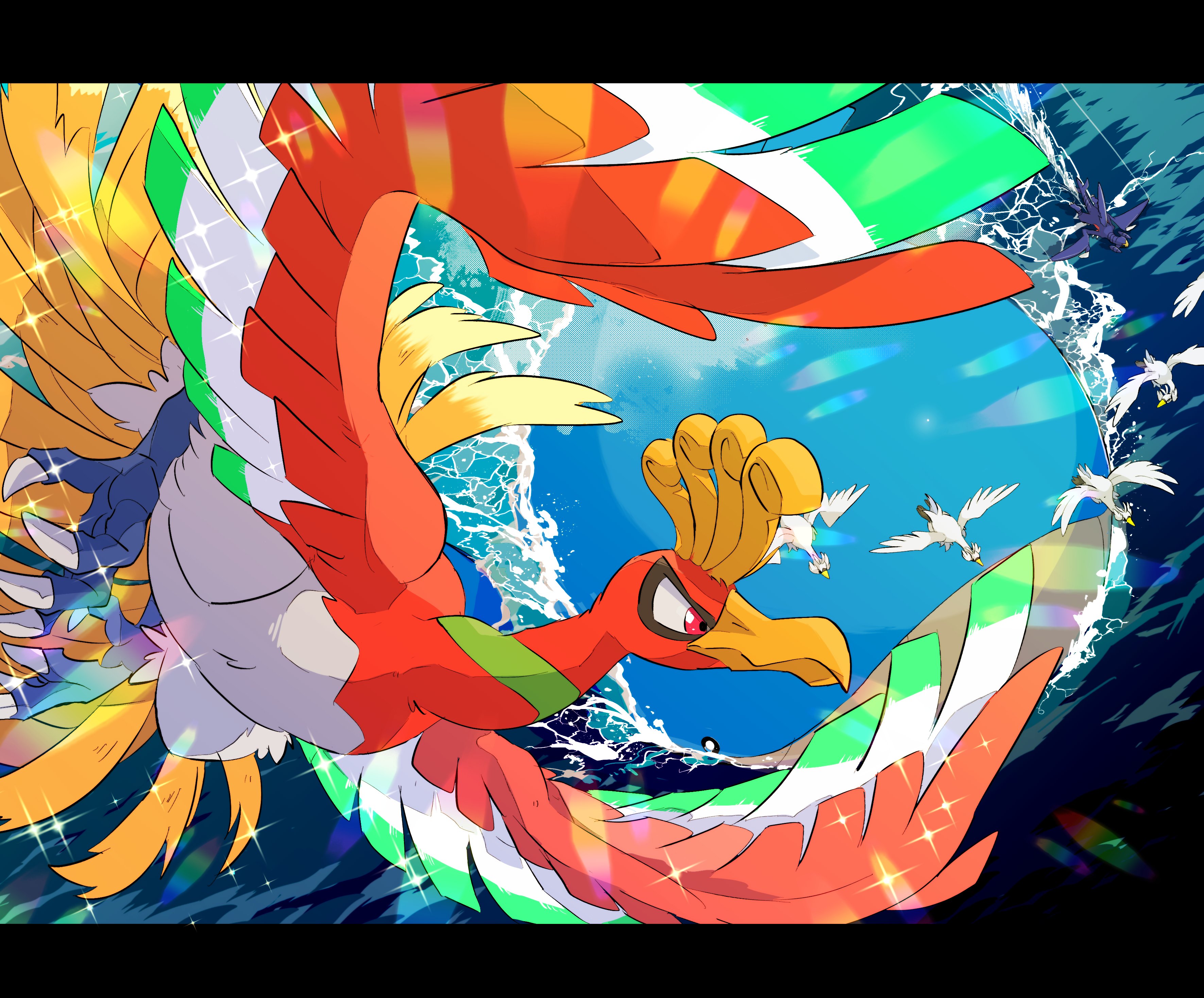 Safebooru - 45 (maruyaki45) absurdres animal focus beak bird commentary feathers flying garchomp ...