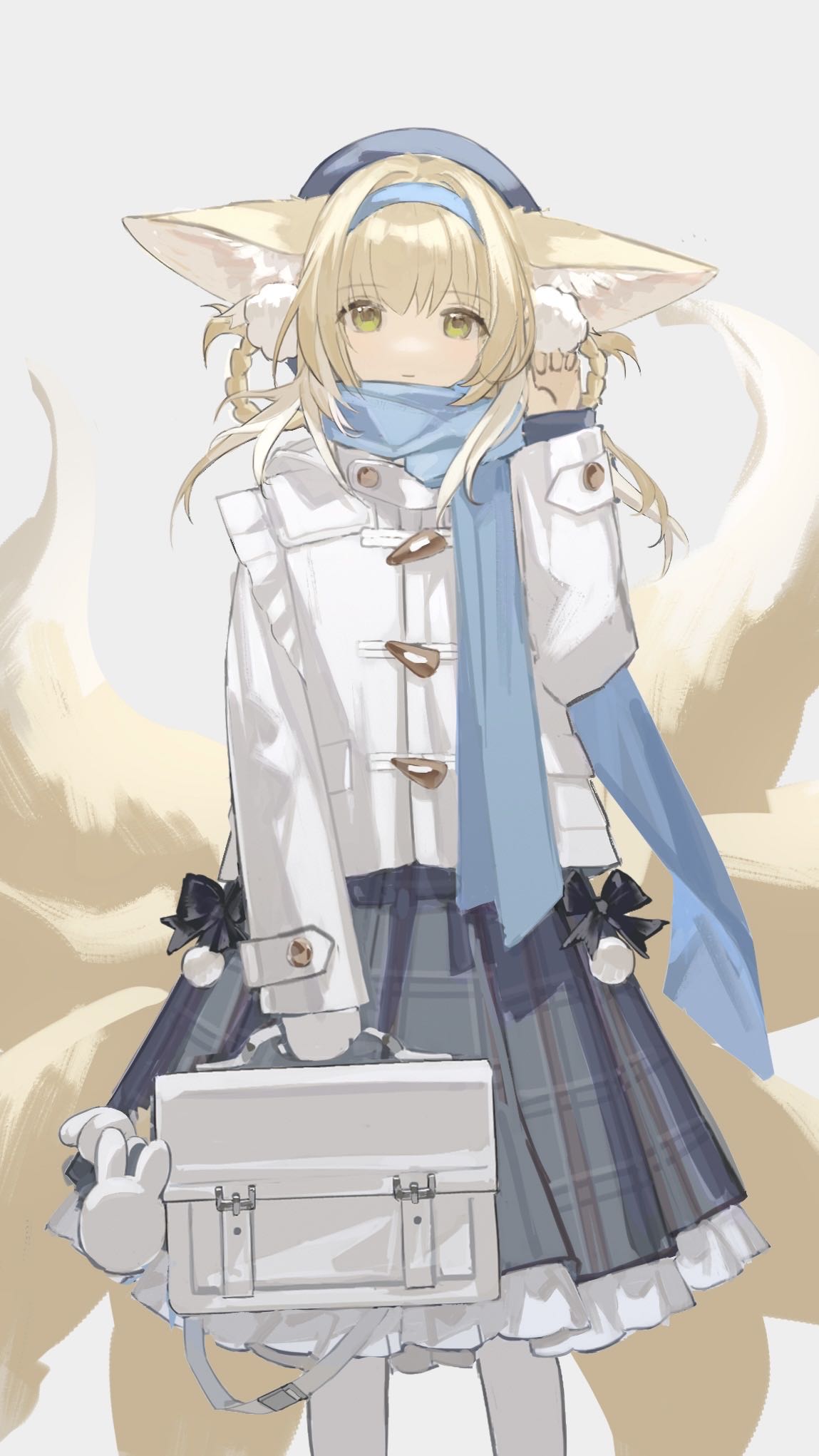 Safebooru - 1girl animal ear fluff animal ears arknights beret black bow black headwear black ...