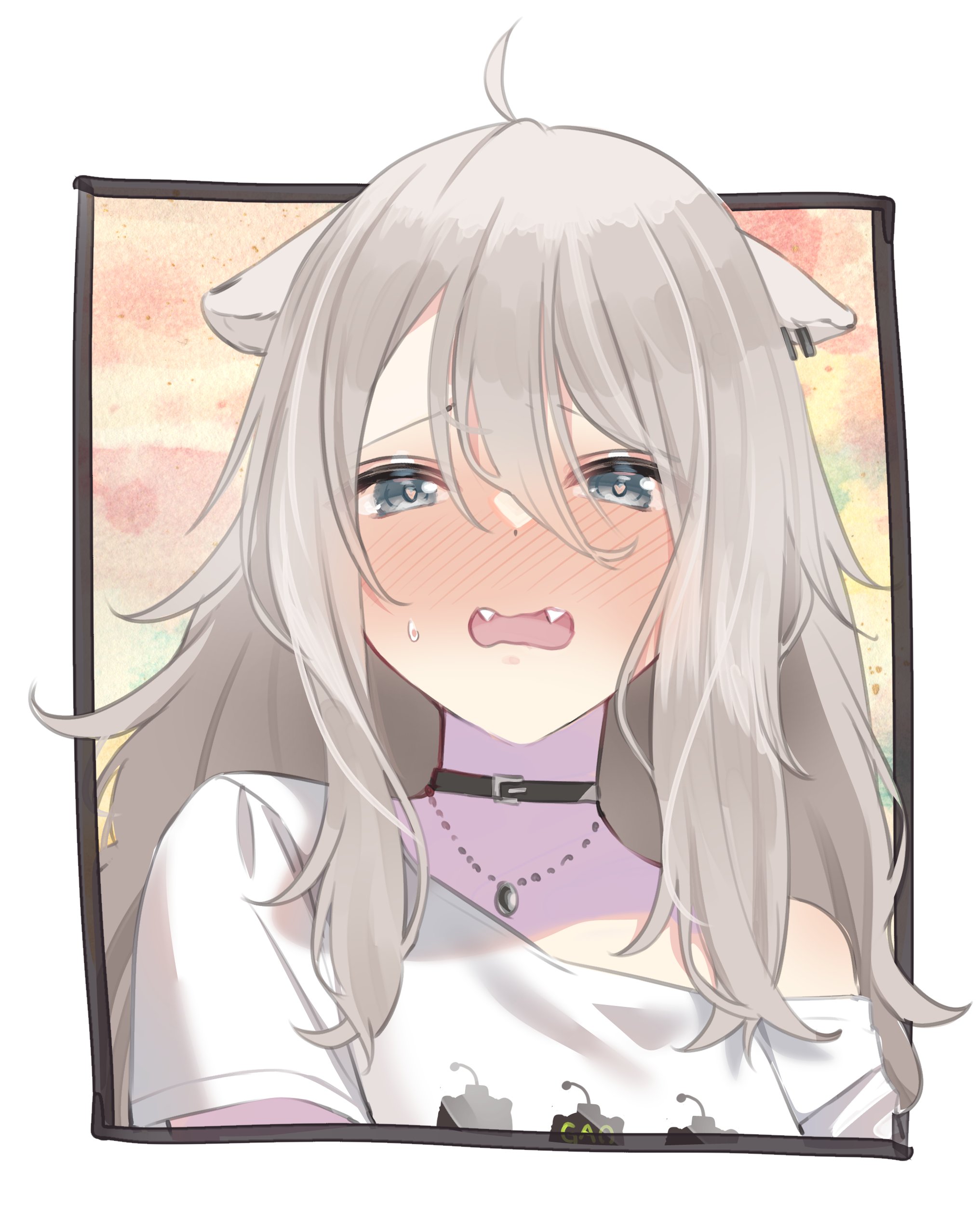 Safebooru - 1girl absurdres ahoge animal ears black choker blue eyes blush border choker ears ...