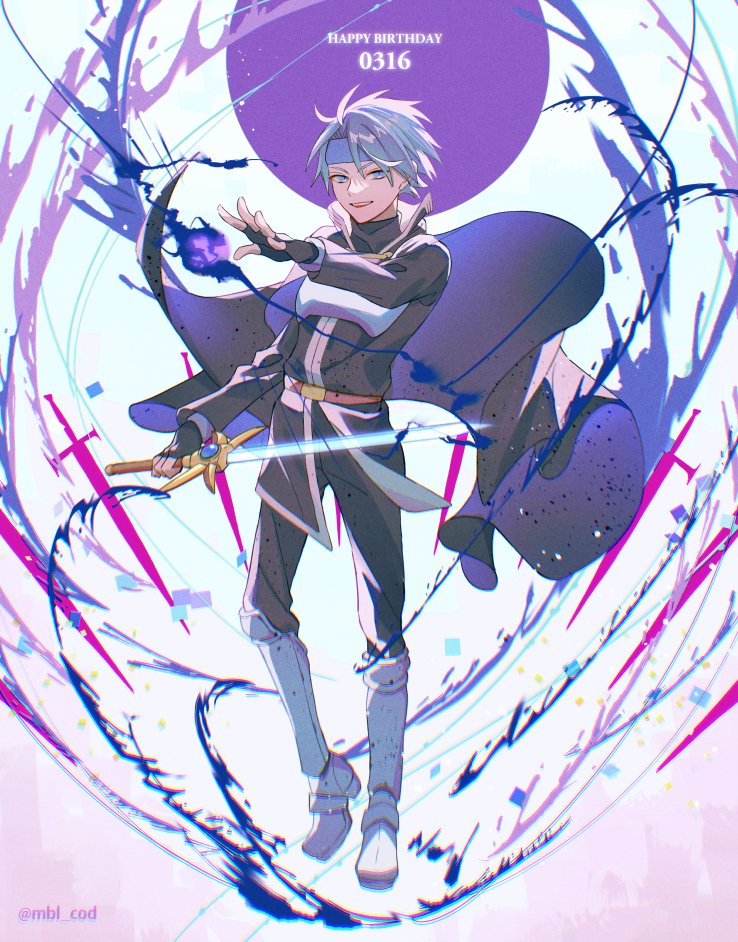 Safebooru - 1boy armor belt black gloves blue eyes blue headband breastplate cape chromatic ...