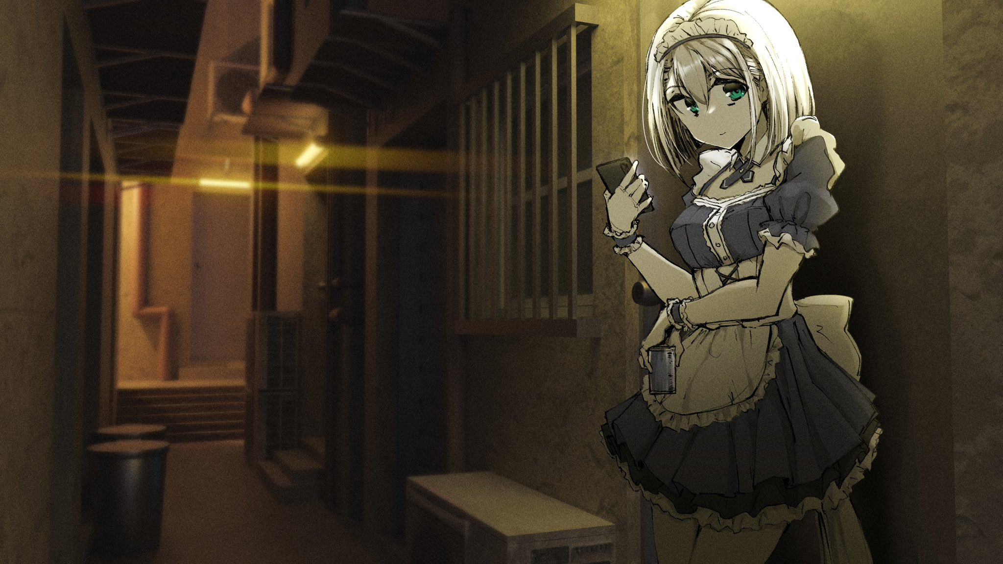 Safebooru 1girl Alley Alternate Eye Color Apron Asymmetrical Bangs 5101