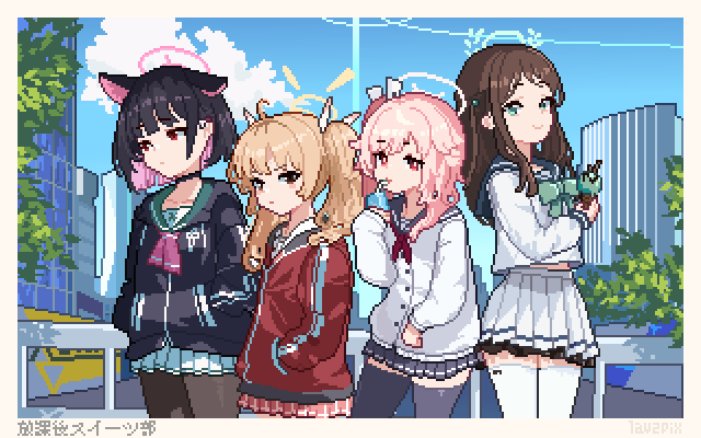Safebooru - 4girls after-school sweets club (blue archive) airi (blue archive) animal ears black ...