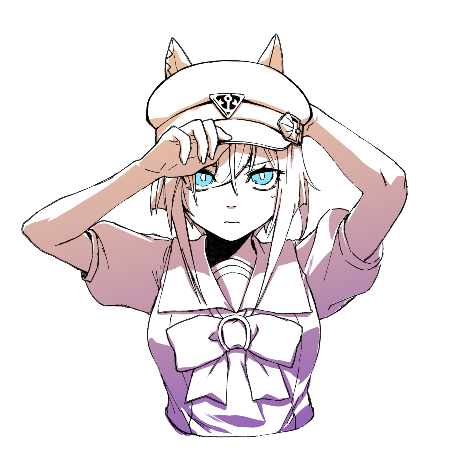 Safebooru - 1girl adjusting clothes adjusting headwear animal ears arms up blue eyes bow breasts ...