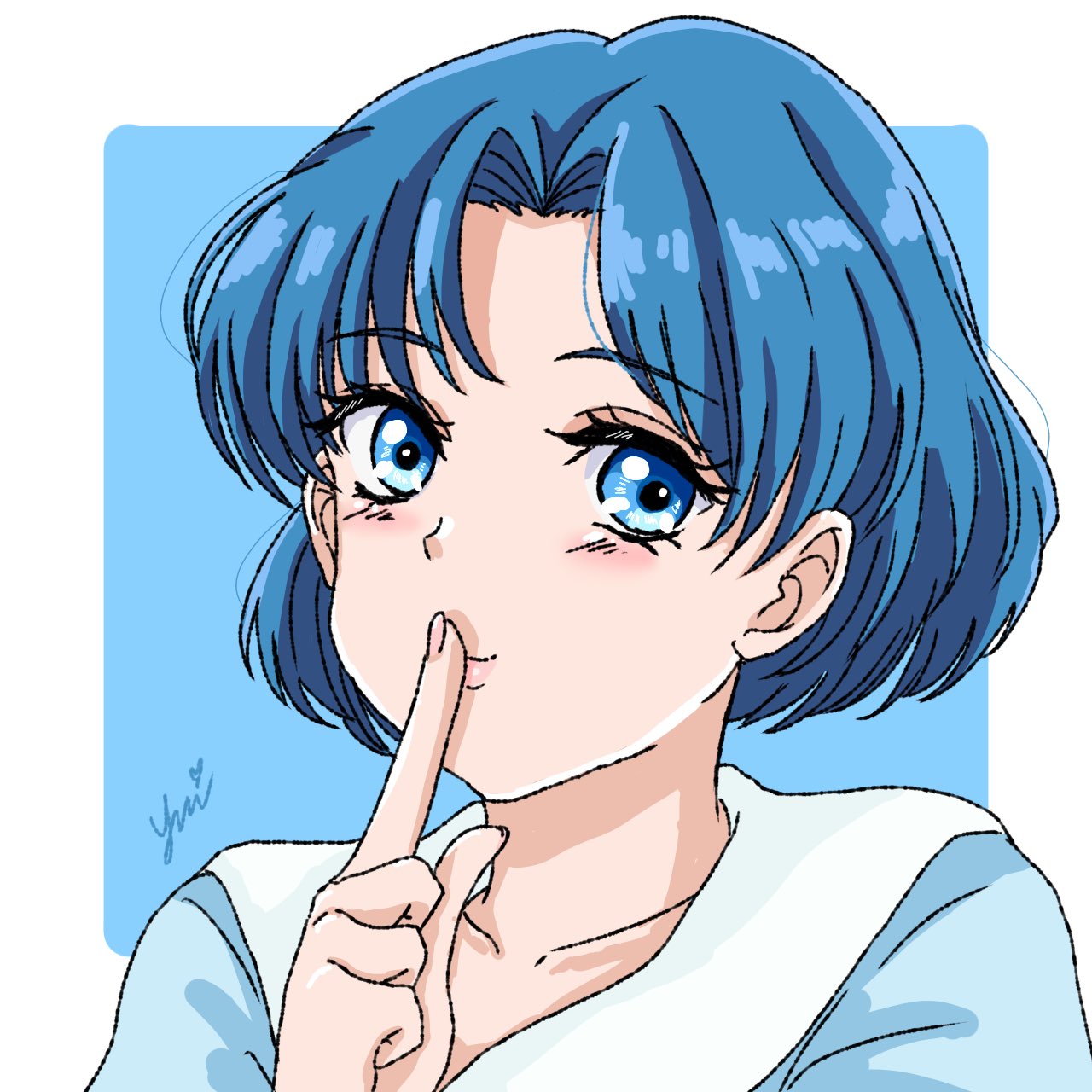 Safebooru - 1girl bishoujo senshi sailor moon blue eyes blue hair blue shirt finger to mouth ...
