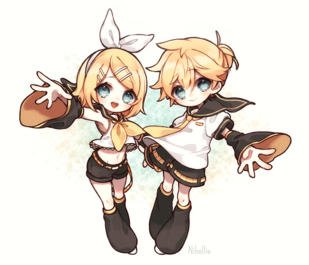 Safebooru - 1boy 1girl arm warmers black shorts blonde hair blue eyes ...