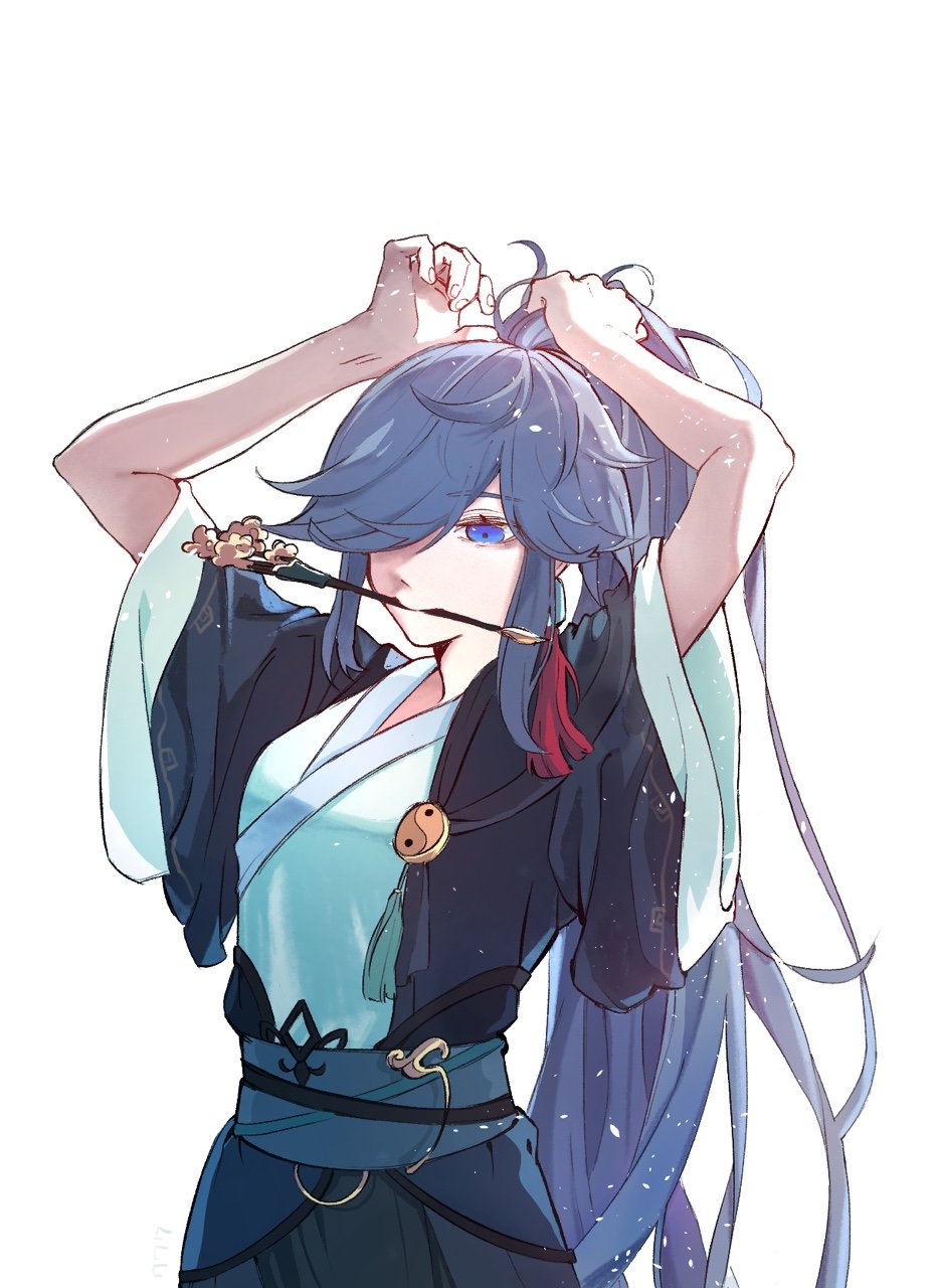 Safebooru - 1girl adjusting hair black hair blue eyes chilly7chilly ...