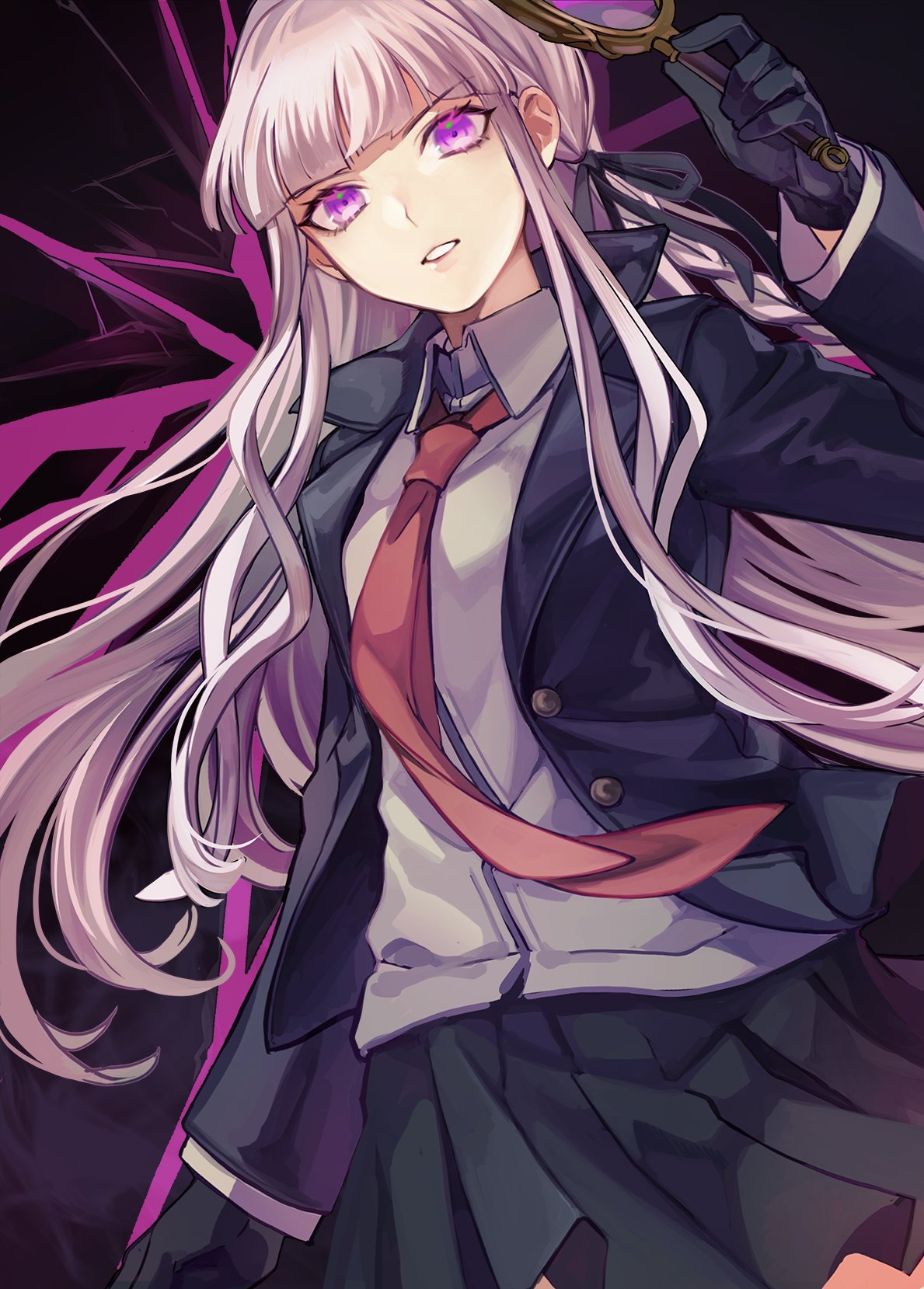 Safebooru - 1girl black gloves black ribbon braid breasts brown necktie collared shirt ...