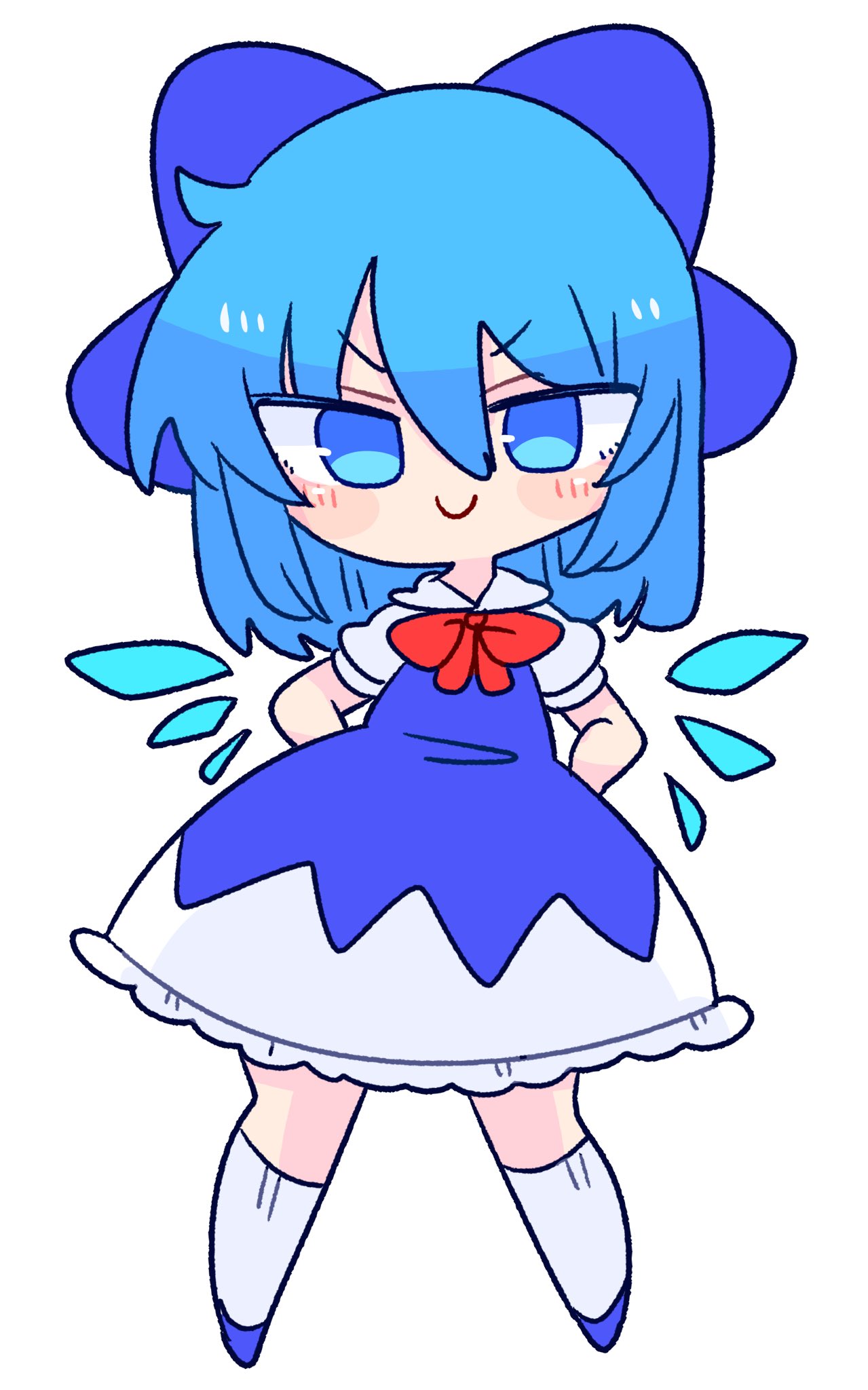 Safebooru - 1girl blue bow blue dress blue eyes blue footwear blue hair bow cirno collared shirt ...