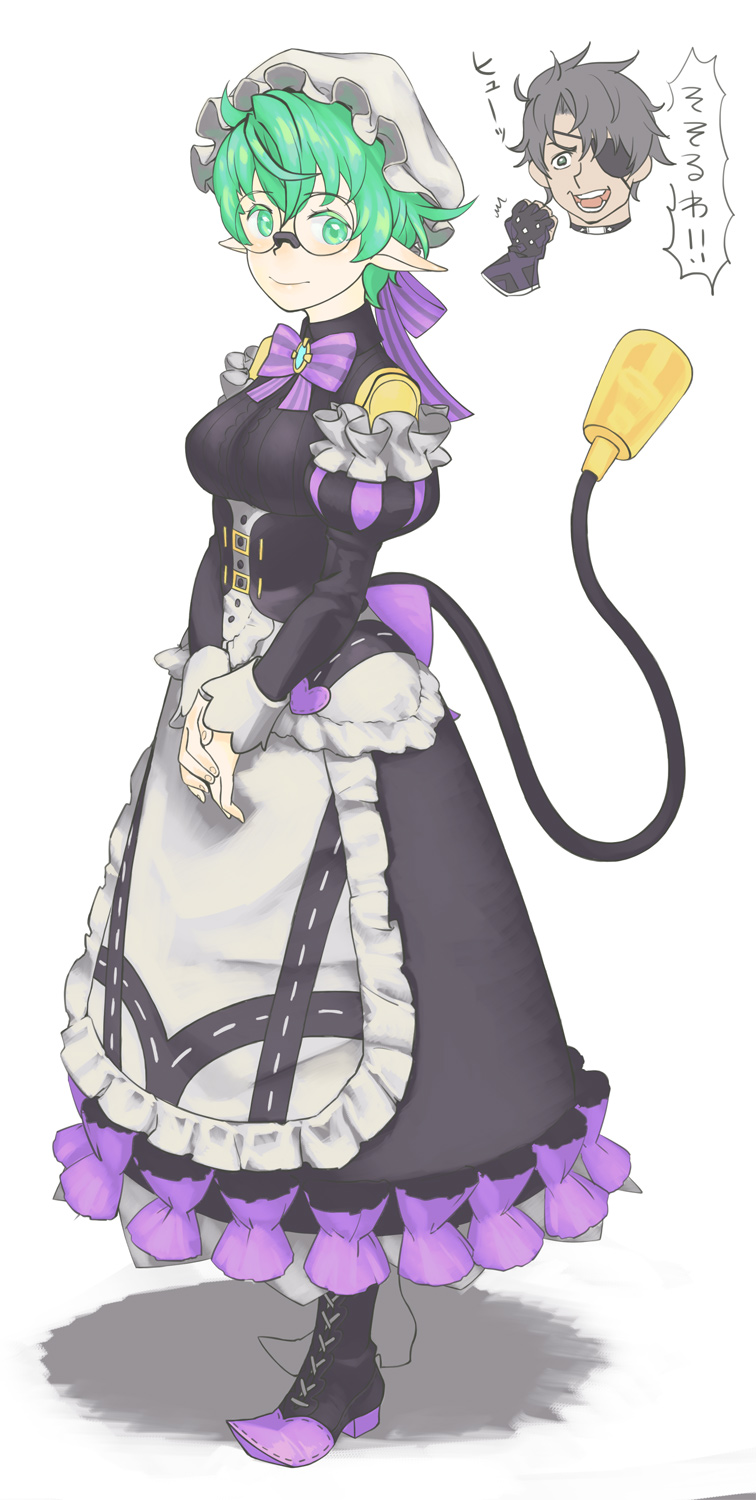 Safebooru - 1boy 1girl :d alternate costume apron black dress black eyes black footwear black ...