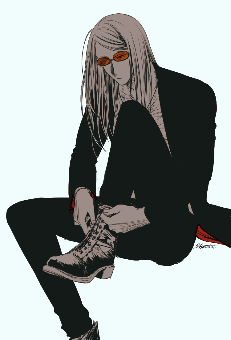 Safebooru 1boy Black Footwear Black Jacket Black Pants Blonde Hair 3941