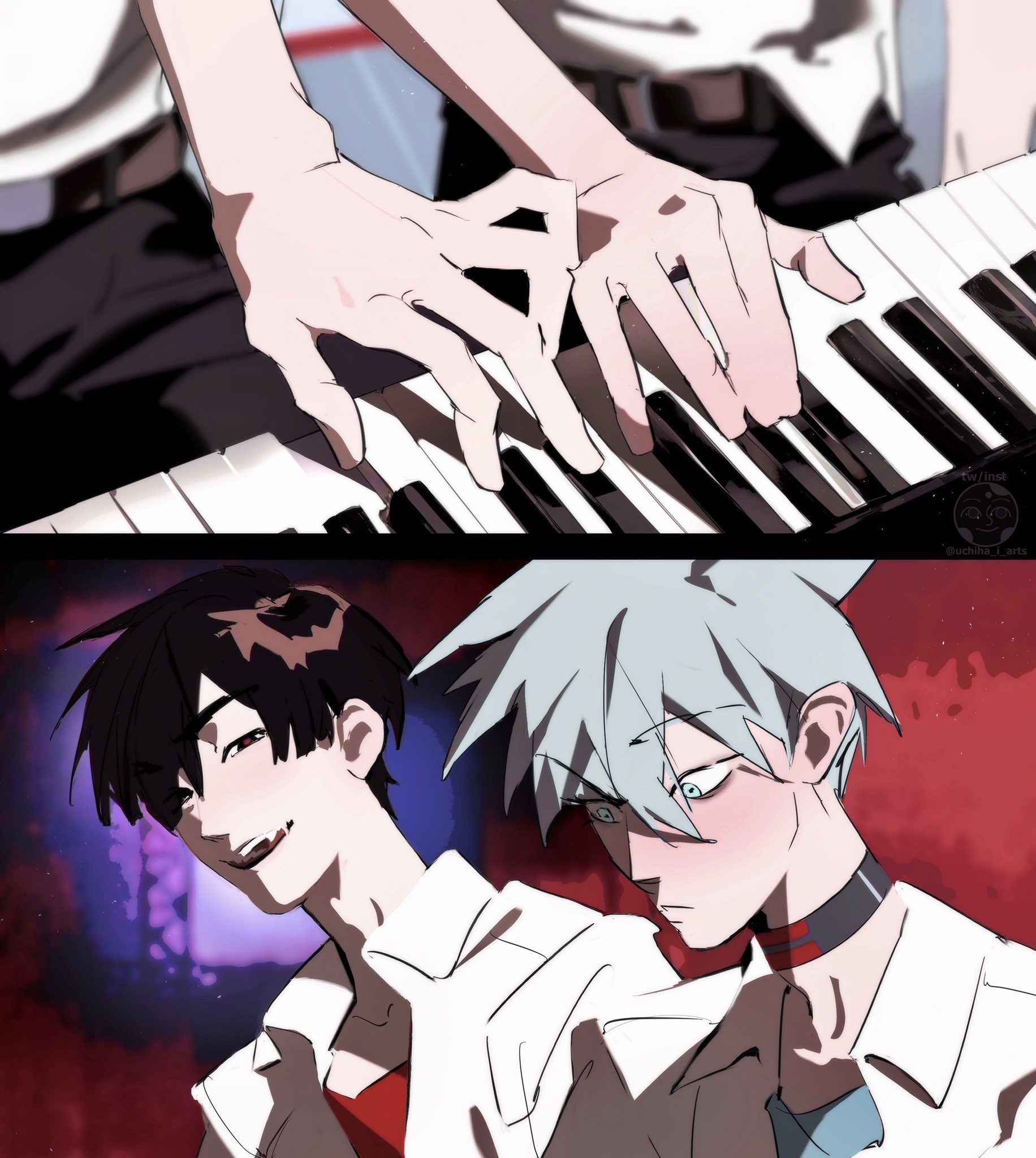 Safebooru - 2boys alien stage black eyes black hair collared shirt commentary english commentary ...