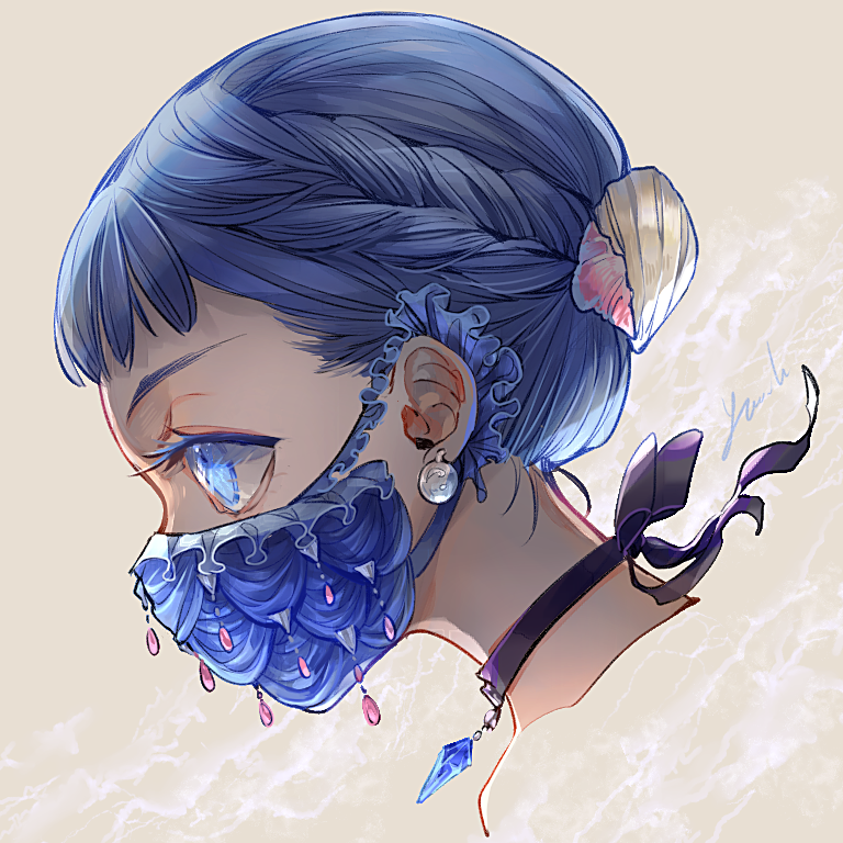 Safebooru 1girl Black Choker Blue Eyes Blue Hair Braid Choker 1733