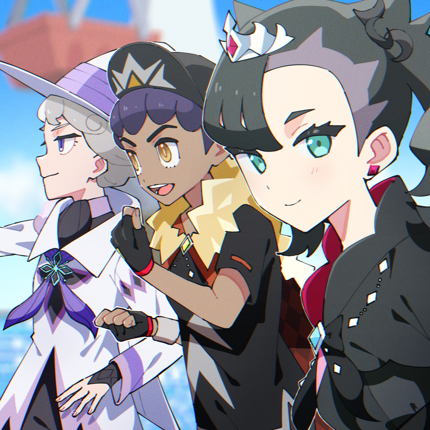 Safebooru - 1girl 2boys :d bede (champion) (pokemon) bede (pokemon ...