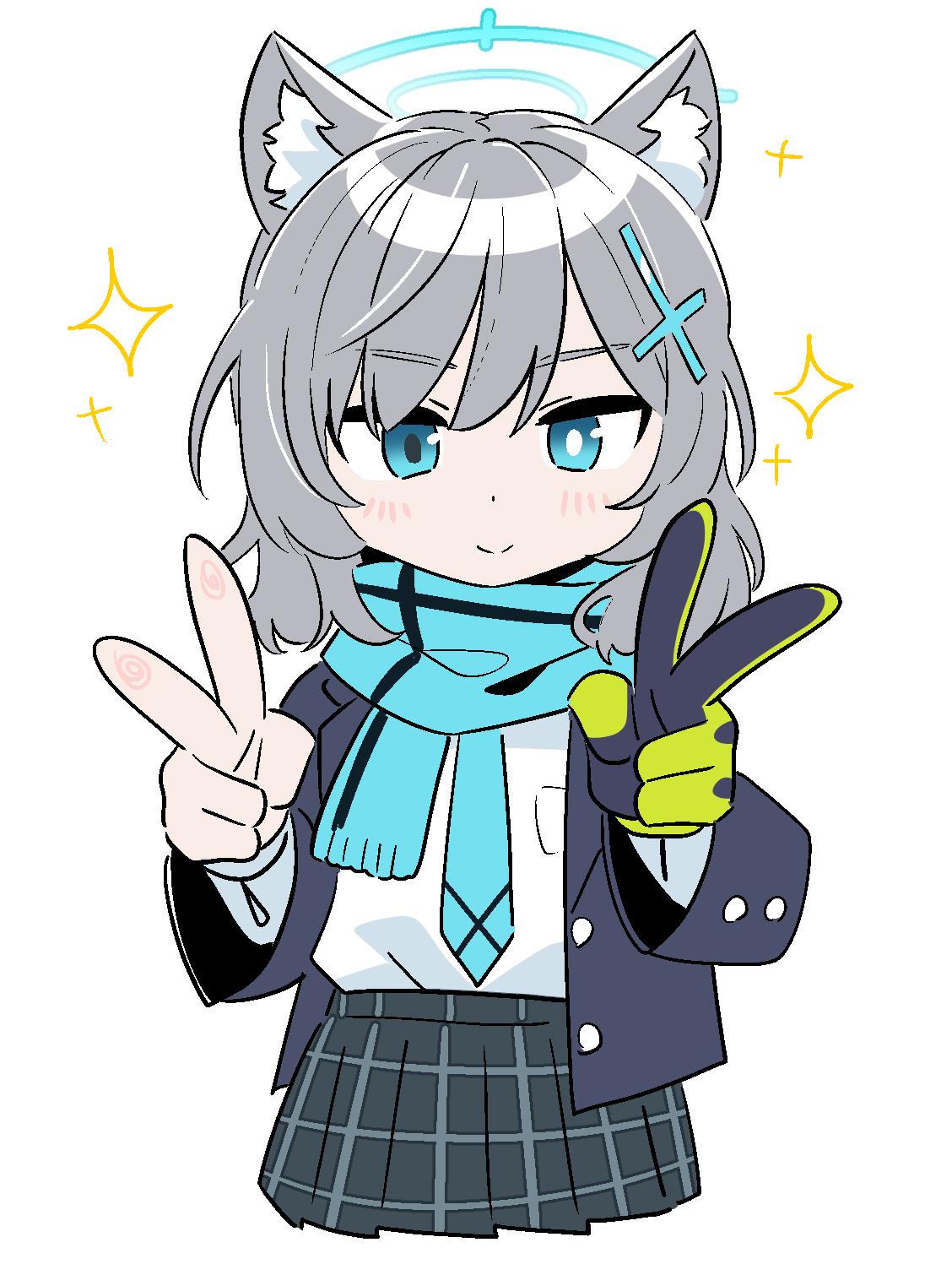 Safebooru - 1girl animal ear fluff animal ears aqua necktie aqua scarf black jacket blazer blue ...