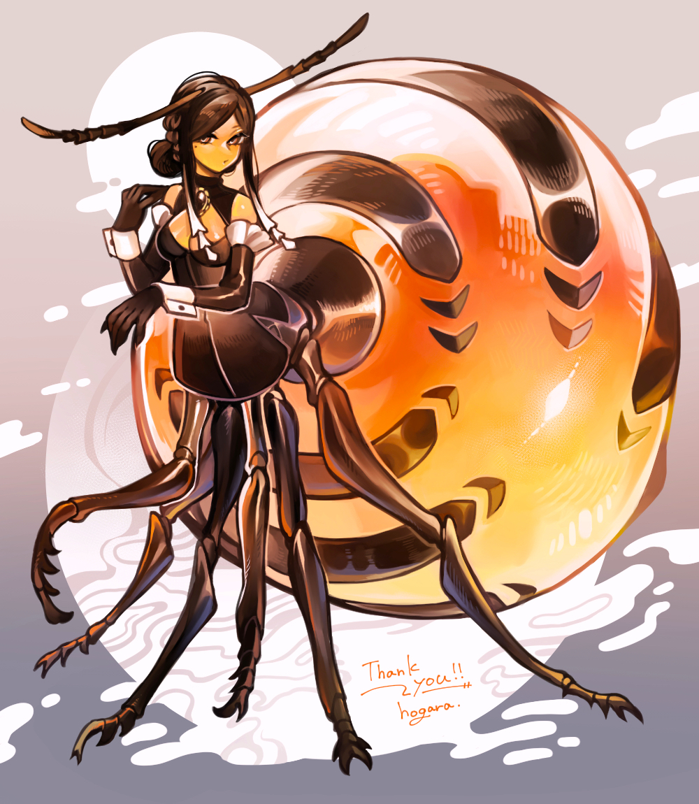 Safebooru - 1girl ant girl antennae arthropod girl black dress black gloves brown hair carapace ...