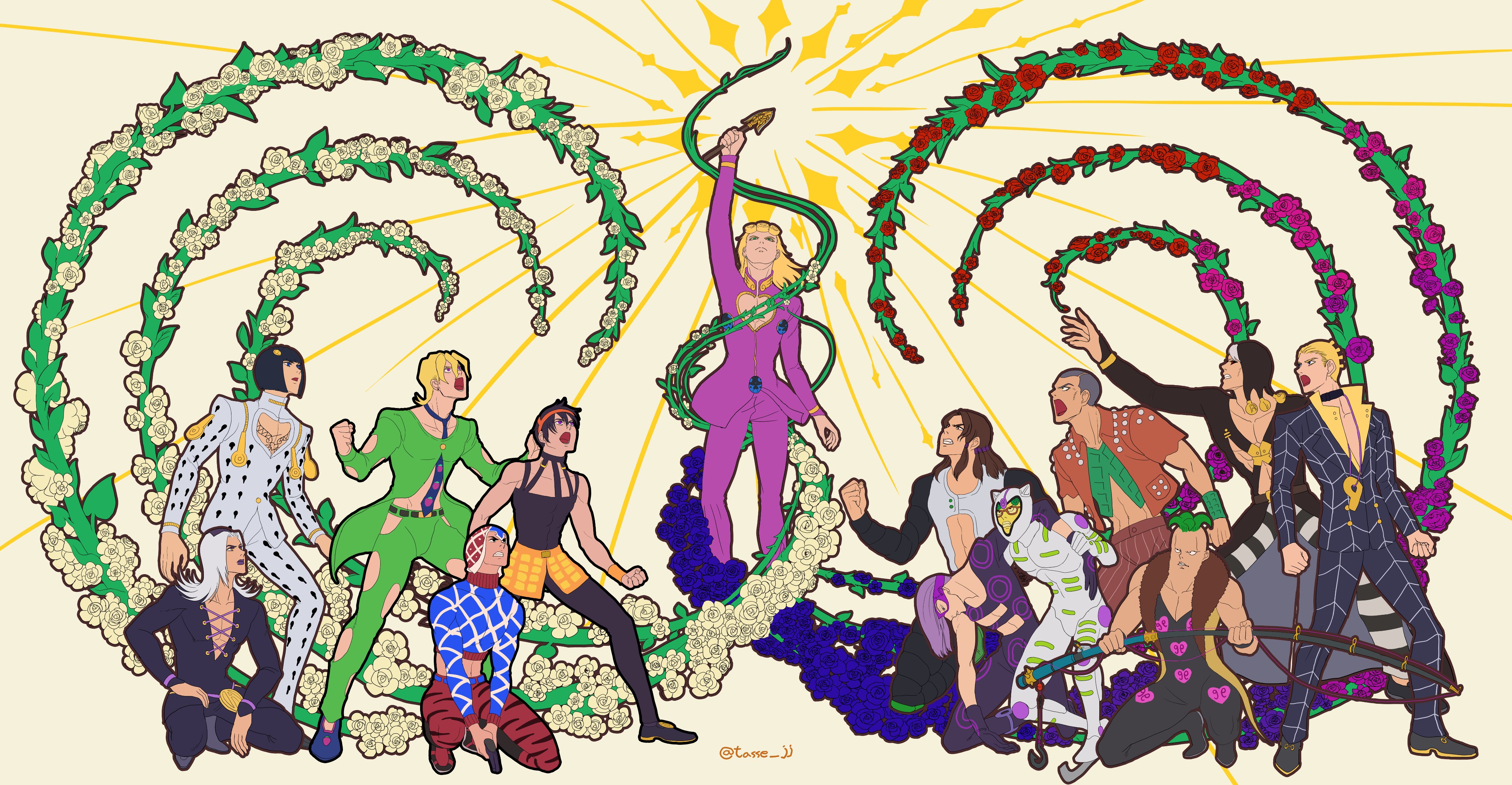 Safebooru - 6+boys abs cutout absurdres arrow (jojo) arrow print beach ...