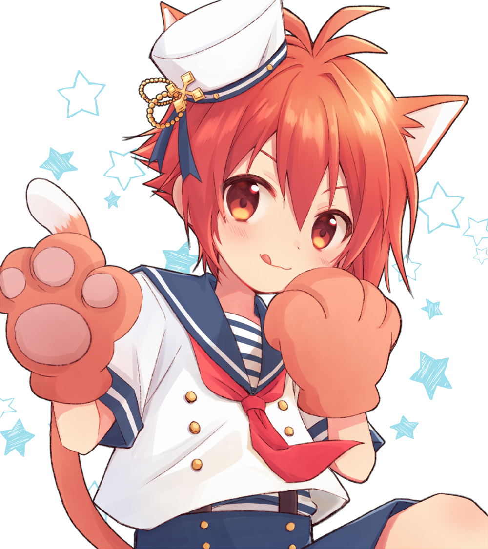 Safebooru - 1boy animal ears animal hands blue sailor collar blue ...