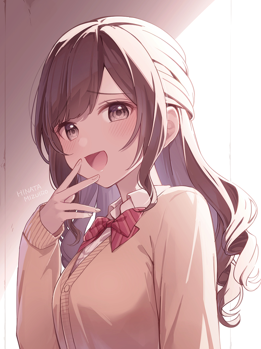 Safebooru - 1girl alternate hair length alternate hairstyle blush brown cardigan brown eyes ...