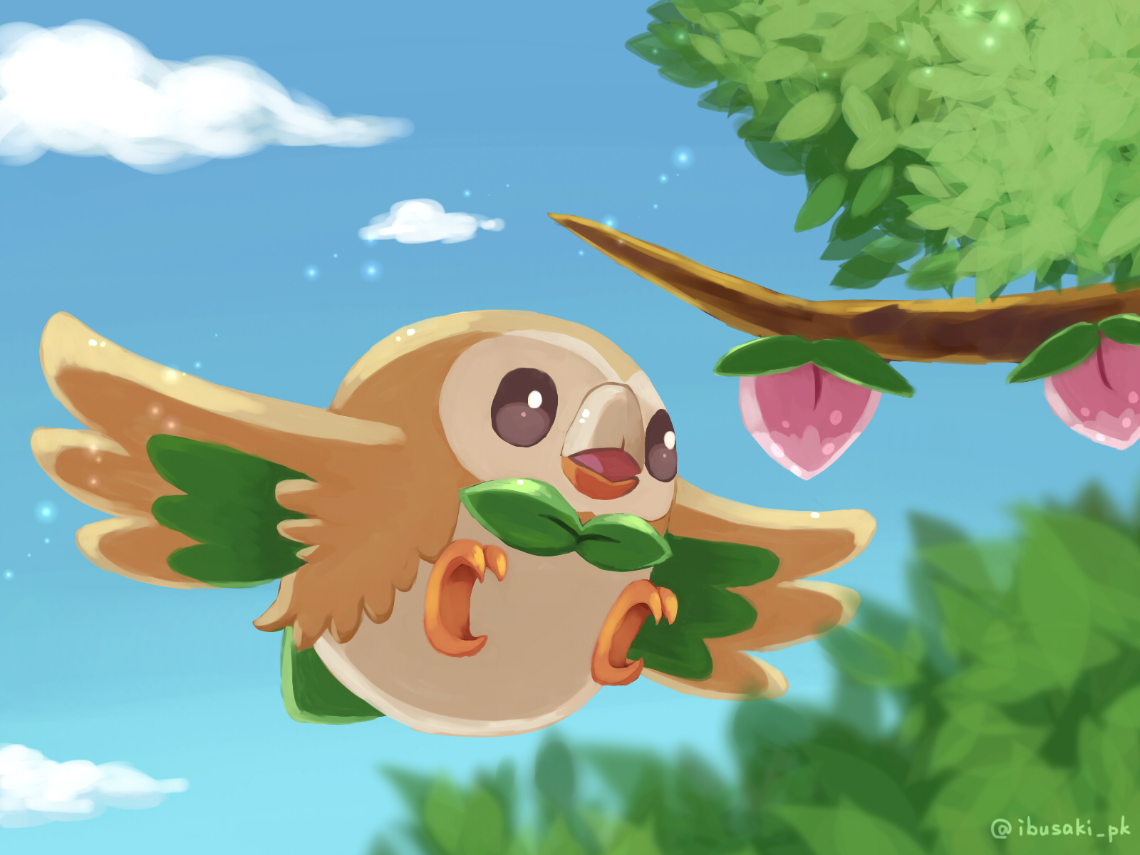 Safebooru - beak berry berry (pokemon) blue sky branch brown eyes ...