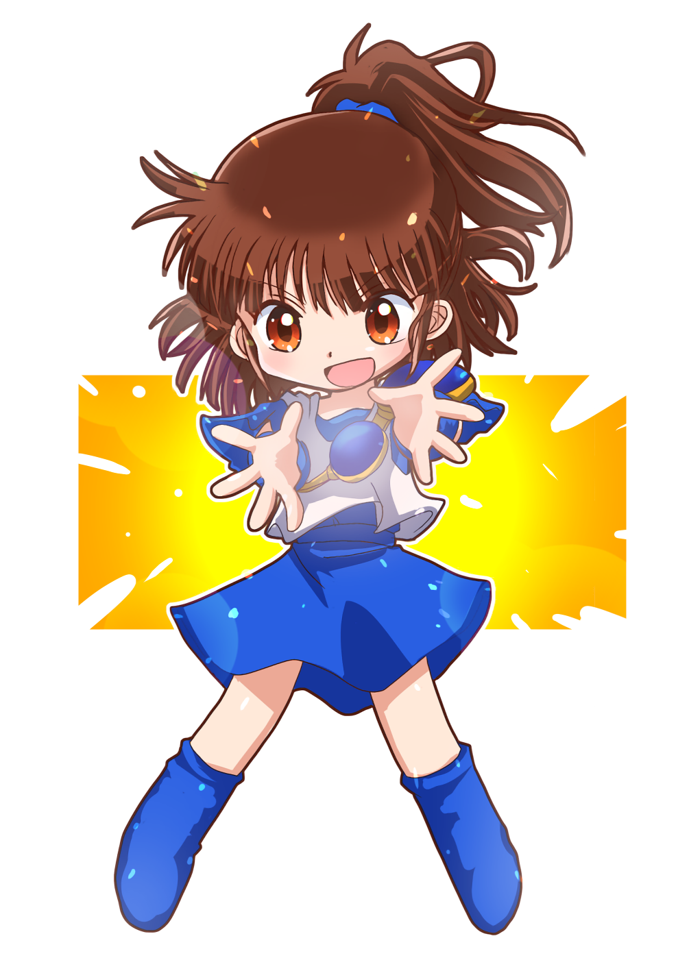 Safebooru - 1girl arle nadja blue footwear blue skirt brown hair chibi full body highres looking ...
