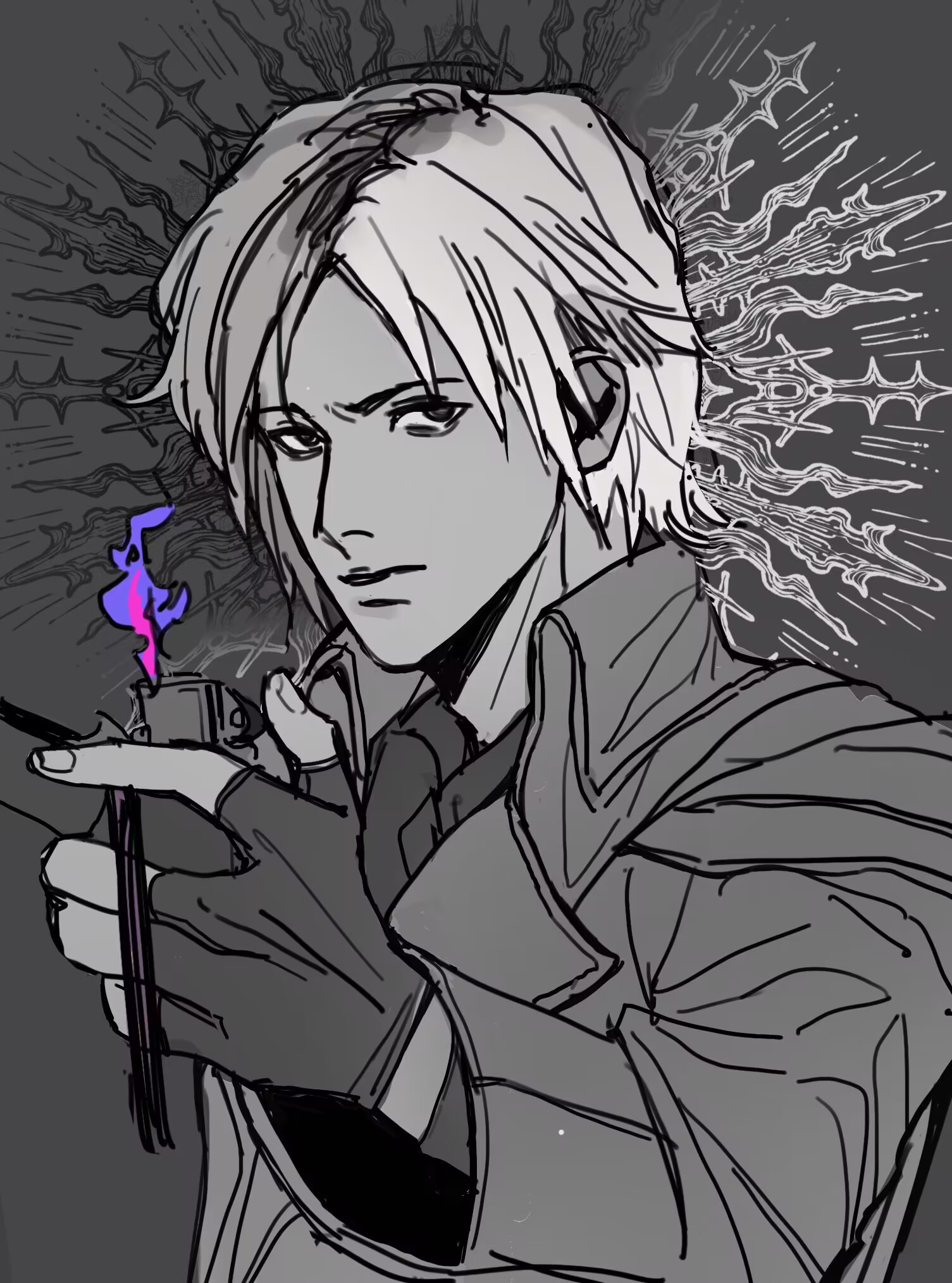 Safebooru - 1boy banjiaboluo cigarette coat fingerless gloves fire garo ...