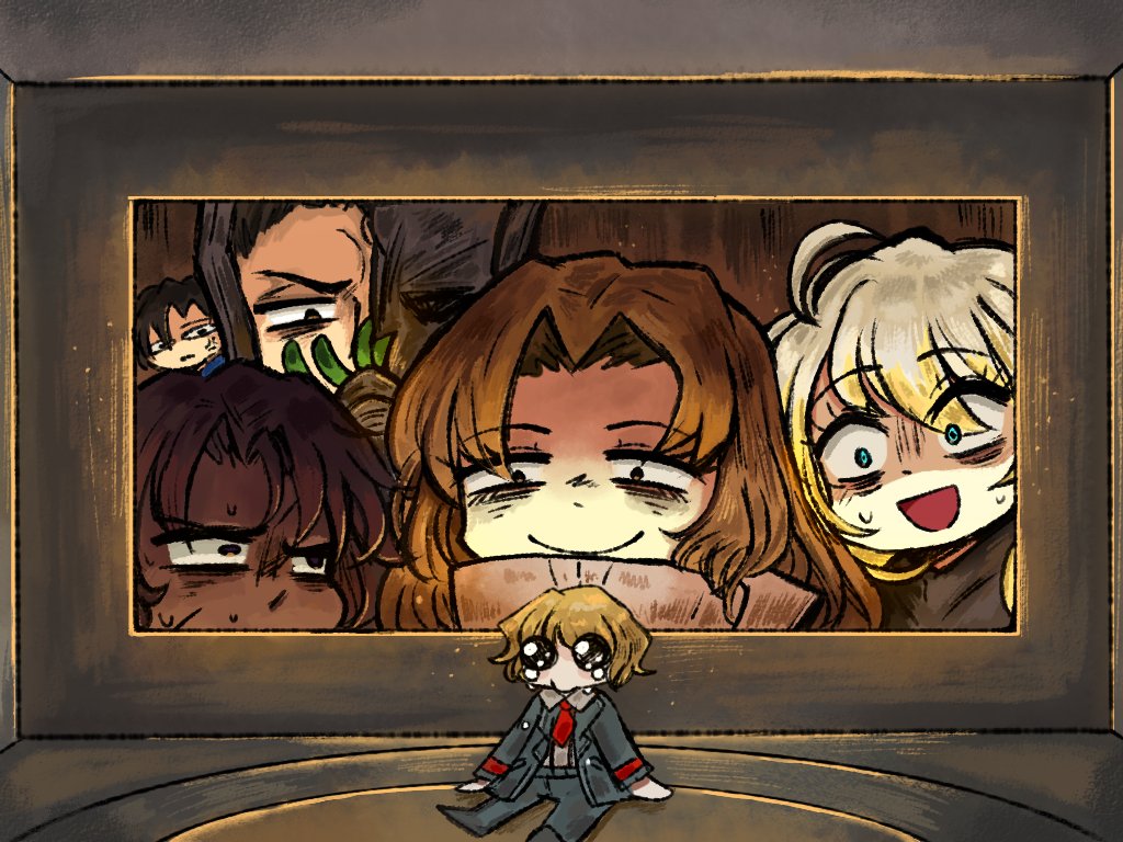 Safebooru - 2girls 4boys ahoge anger vein animanima bags under eyes black hair blonde hair blue ...