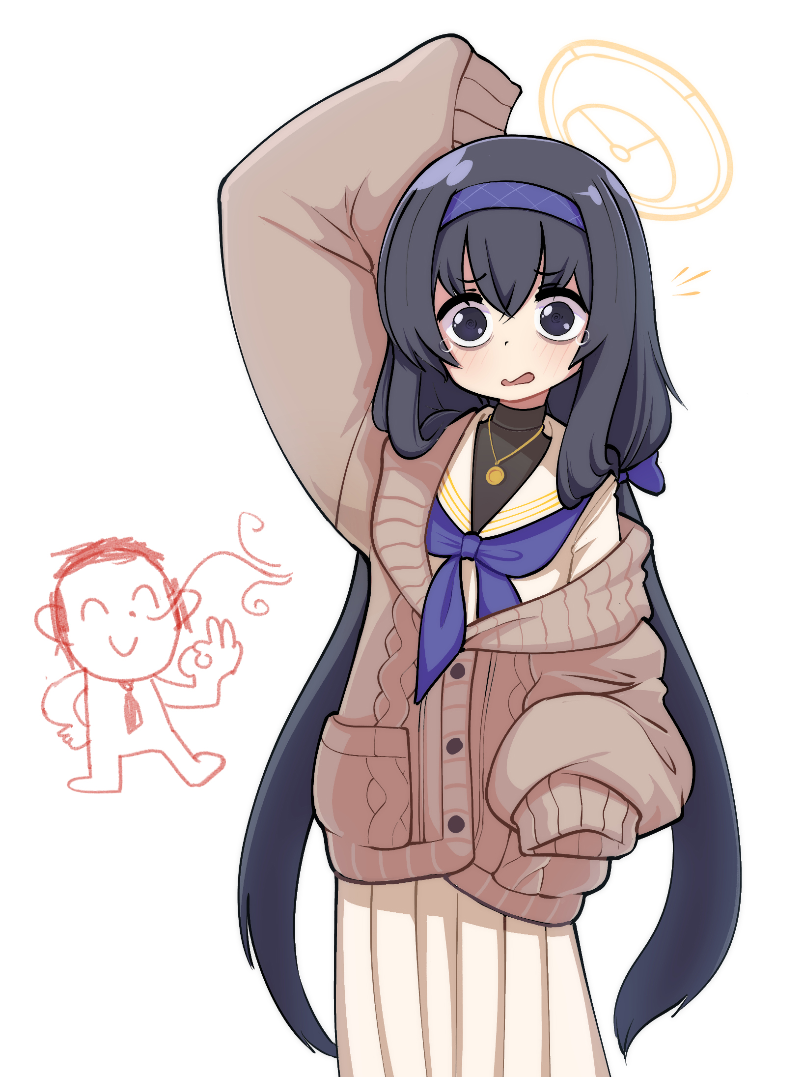 Safebooru - 1boy 1girl @ @ arm up arona's sensei doodle (blue archive) black eyes black hair ...