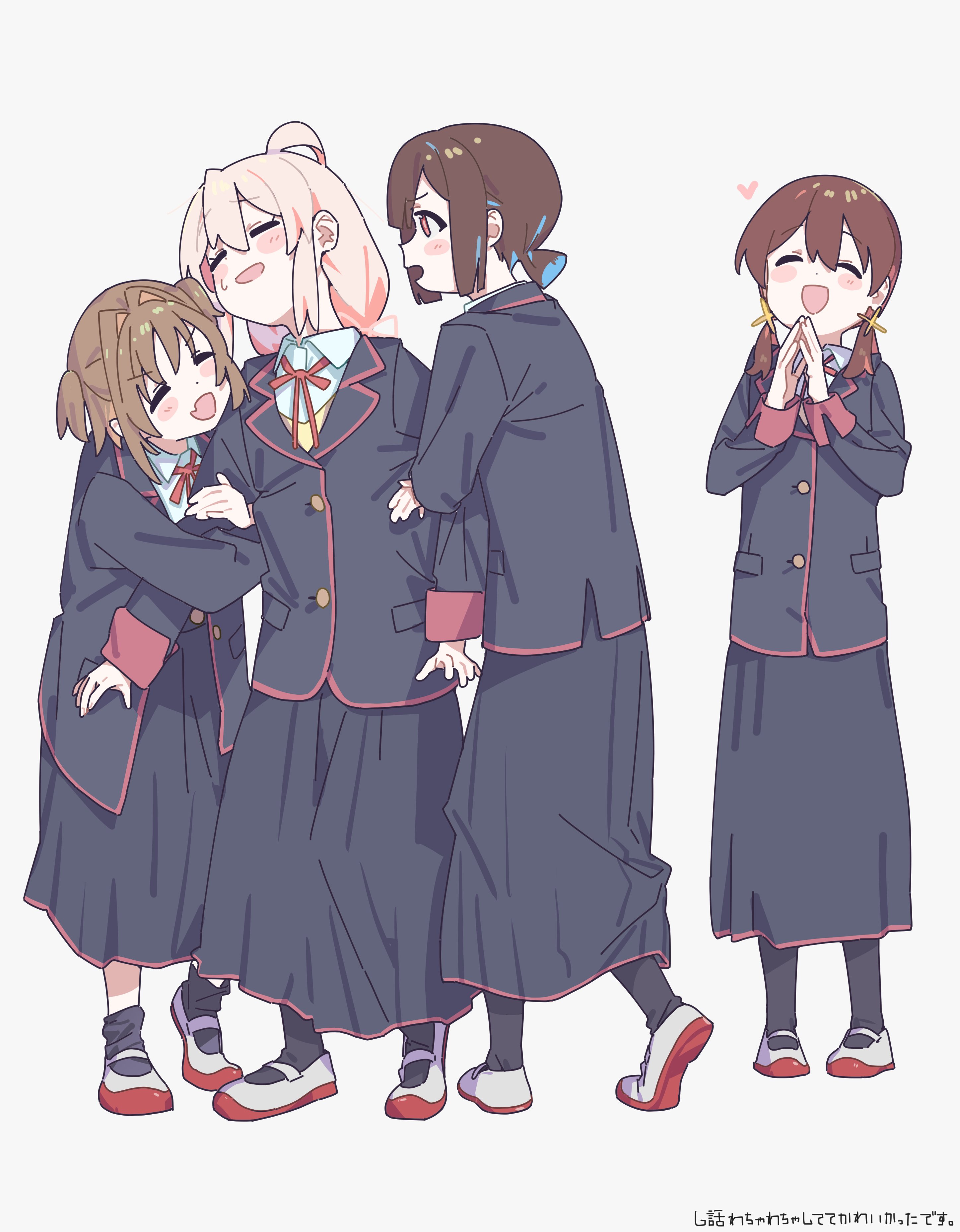 Safebooru - 4girls :d = = ^ ^ absurdres ahoge arm hug black jacket ...