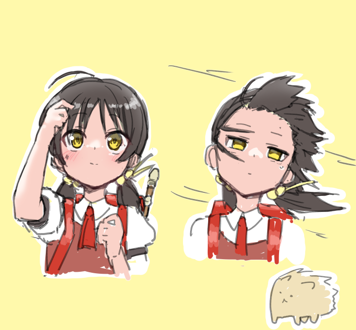 Safebooru - 1girl adjusting hair ahoge animal backpack bag black hair closed mouth commentary ...