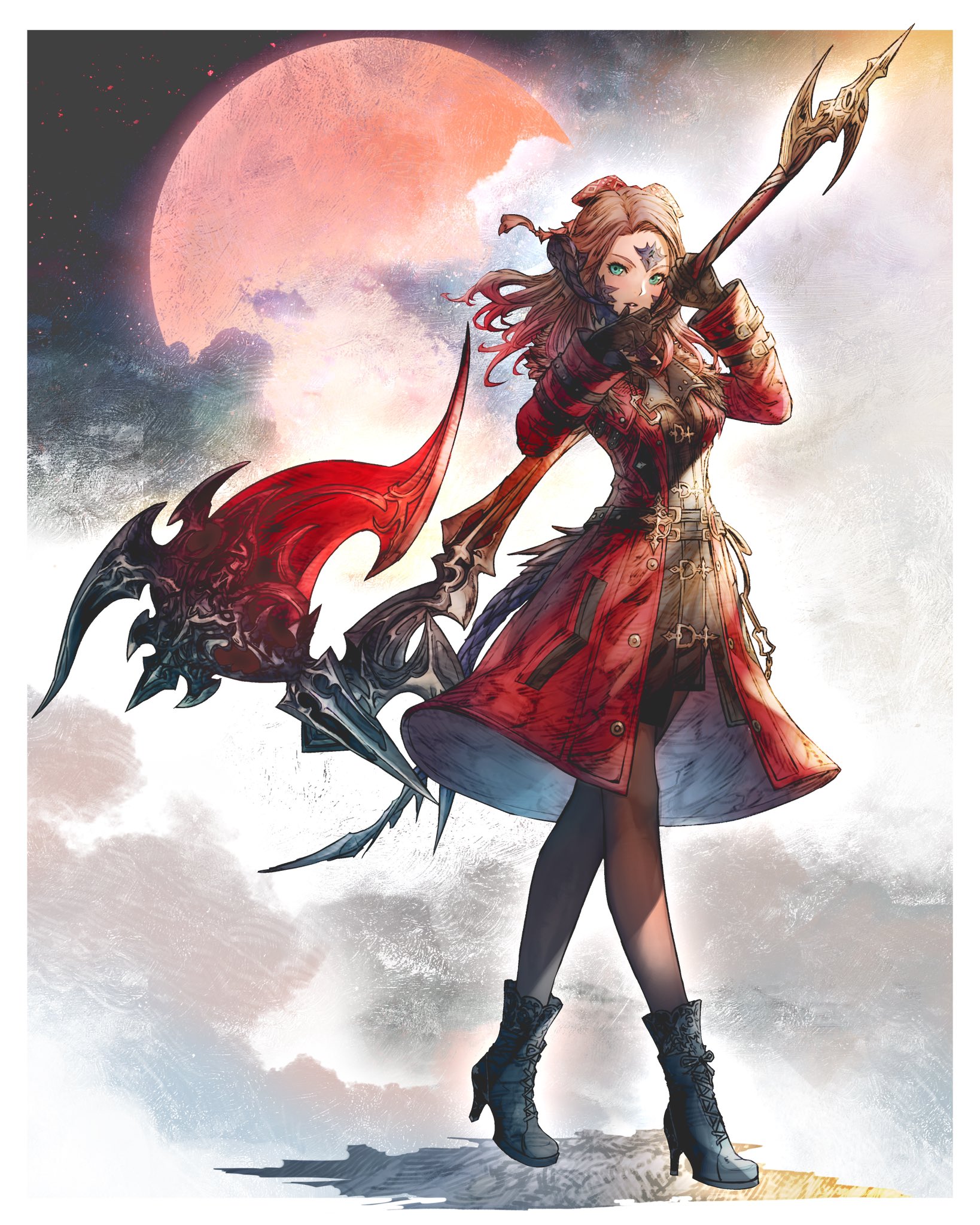 Safebooru - 1girl ankle boots au ra avatar (ff14) axe black dress black ...
