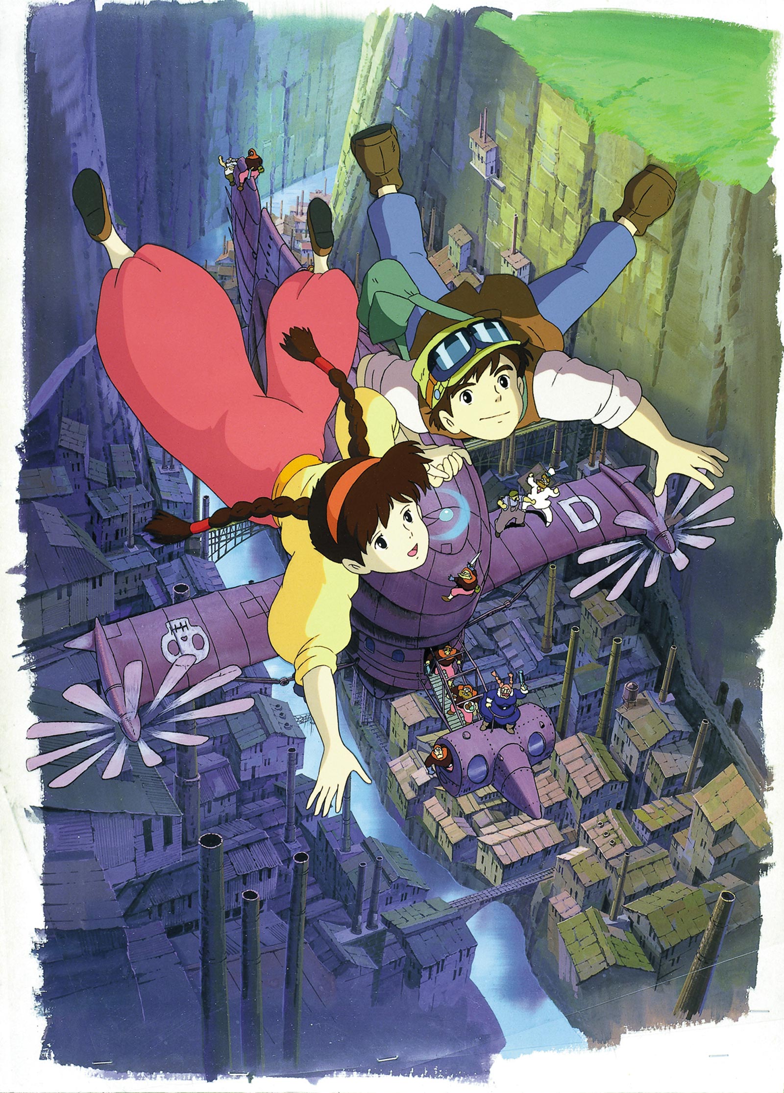Safebooru - airship black eyes bridge brown hair cliff dola ghibli ...