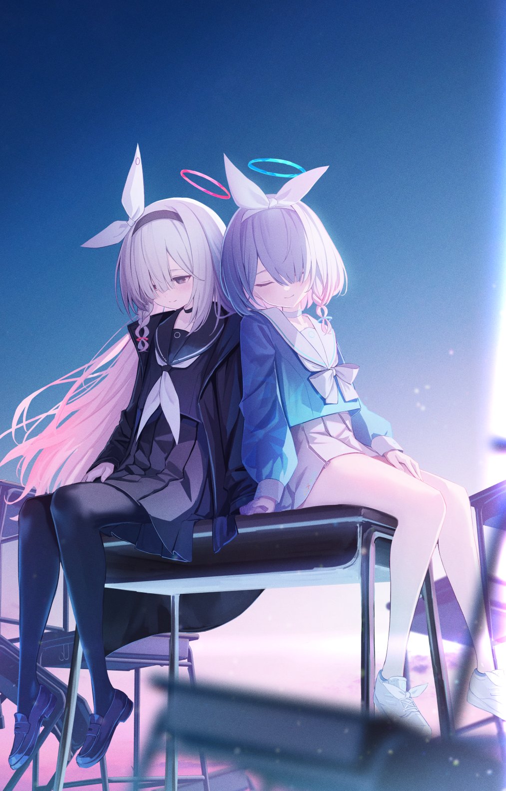 Safebooru - 2girls a.r.o.n.a (blue archive) arona (blue archive) black choker black eyes black ...