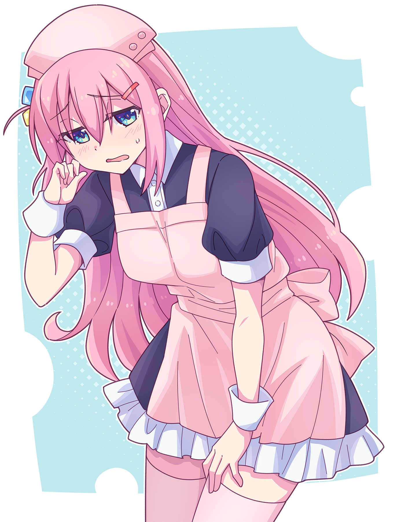 Safebooru - 1girl black dress blue background blue eyes blush bocchi the rock! collared dress ...