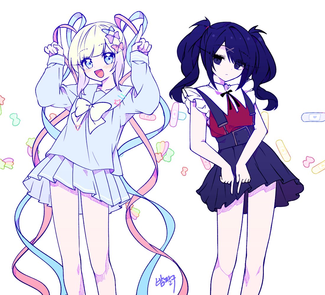 Safebooru - 2girls :d ame-chan (needy girl overdose) bam 89 black eyes black hair black ribbon ...