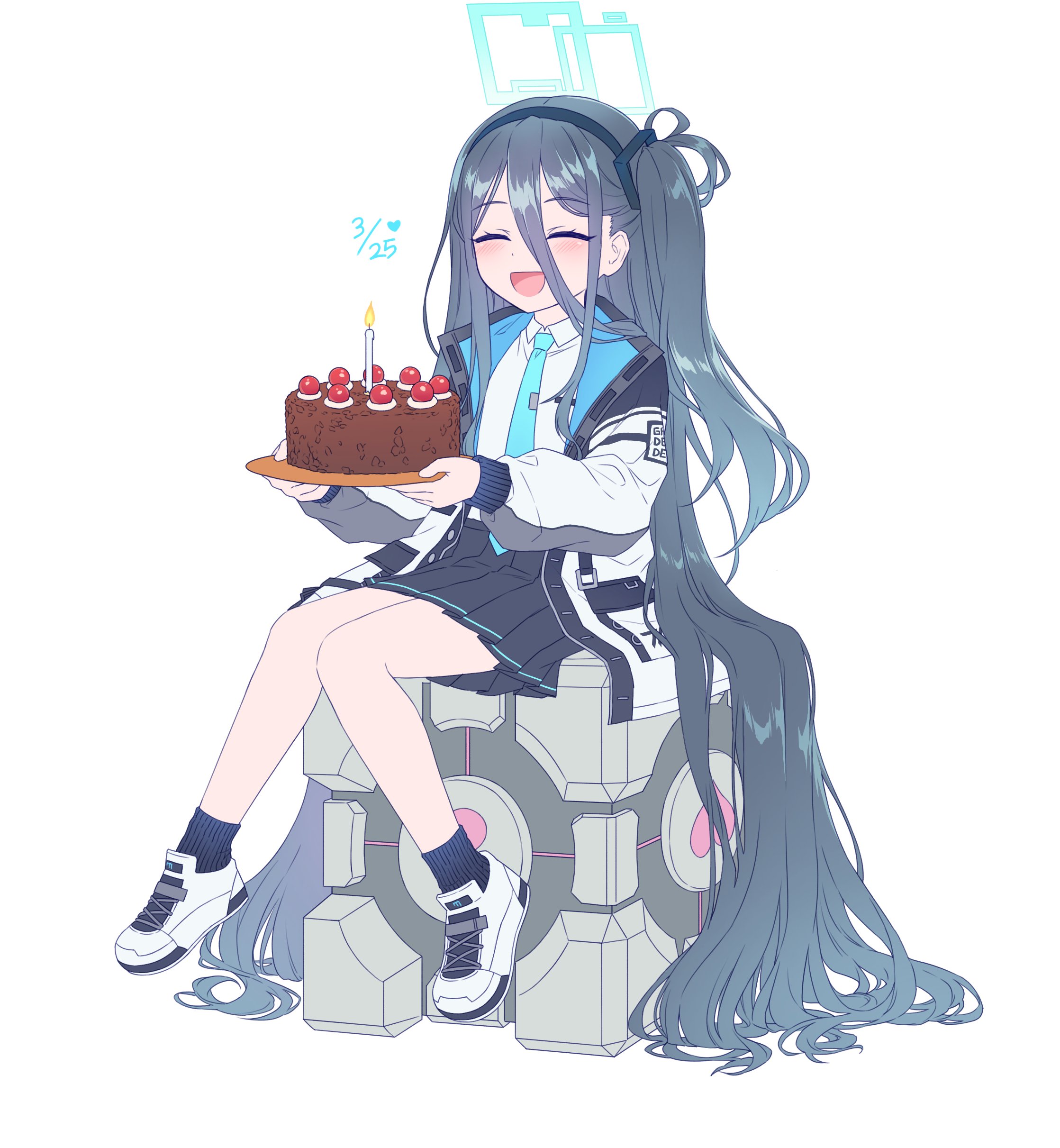Safebooru - 1girl absurdly long hair absurdres aperture science weighted companion cube aris ...
