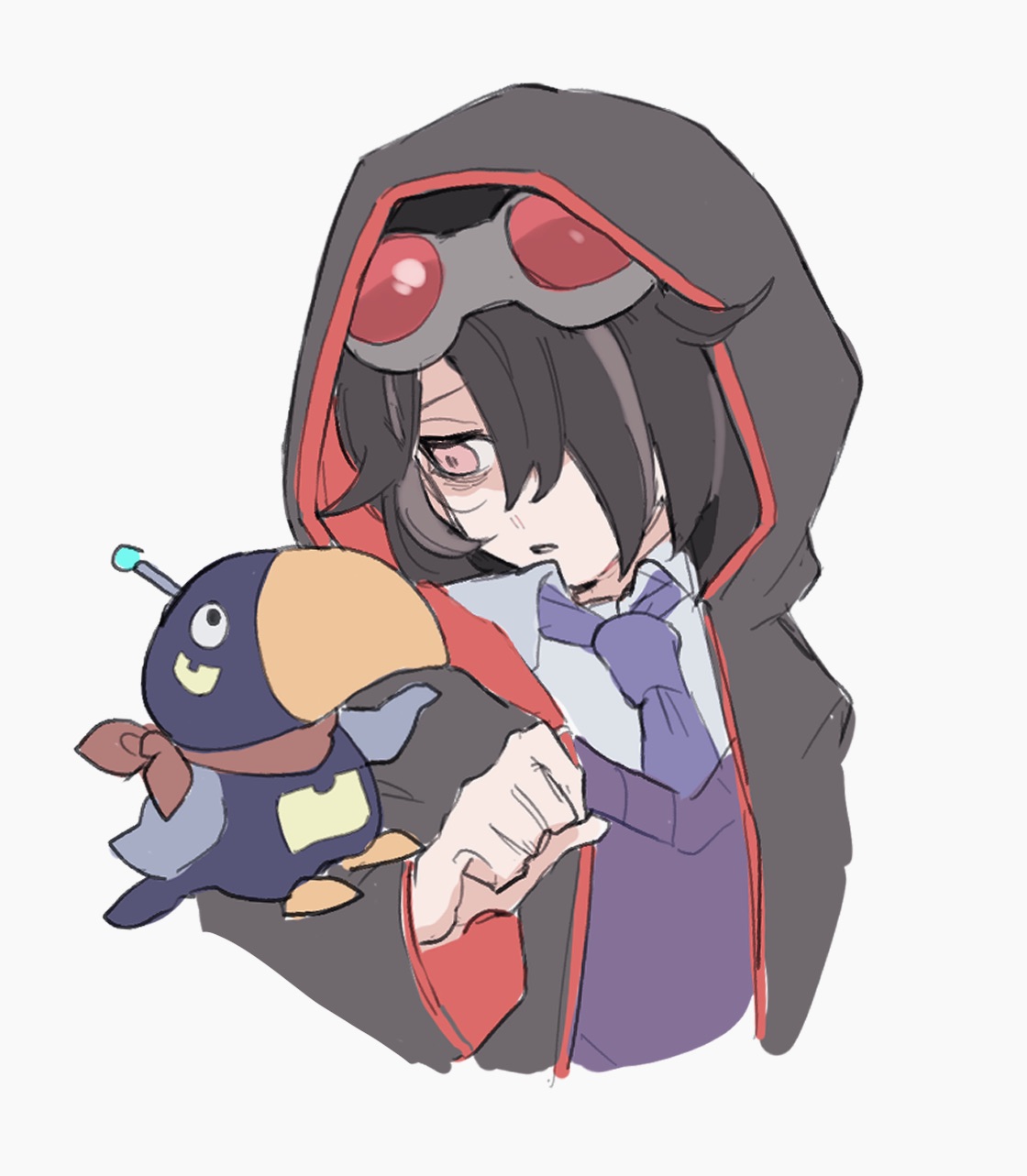 Safebooru - 1boy bags under eyes black hair black hoodie blue necktie ...