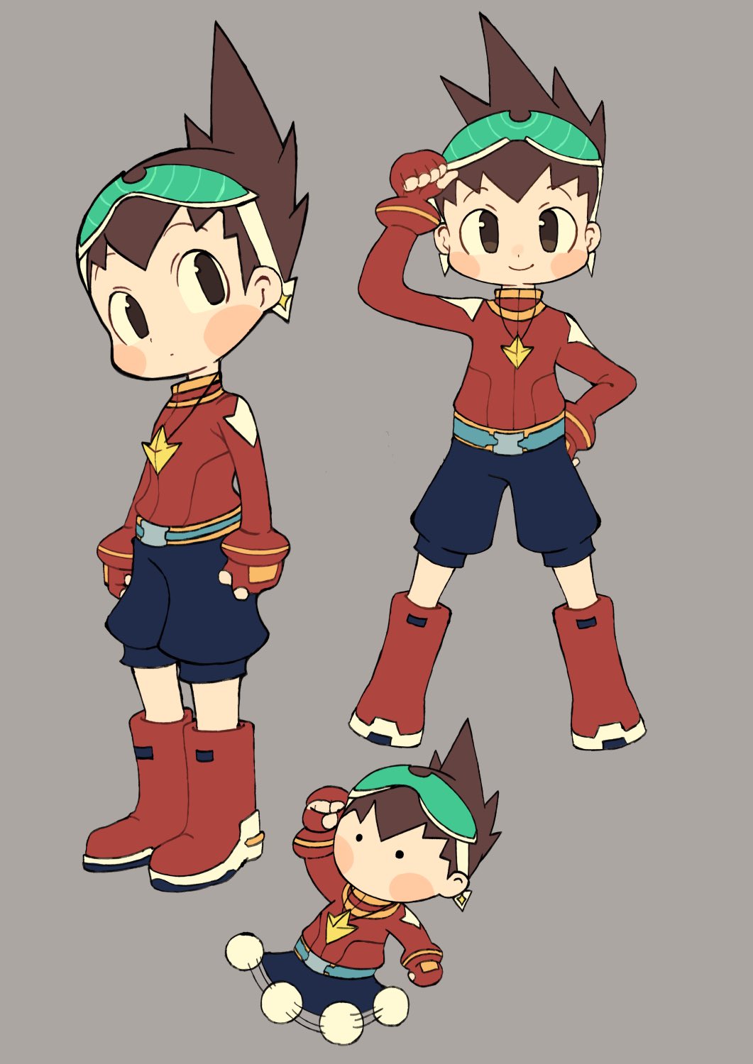 Safebooru - 1boy blue shorts boots brown eyes brown hair chibi closed ...
