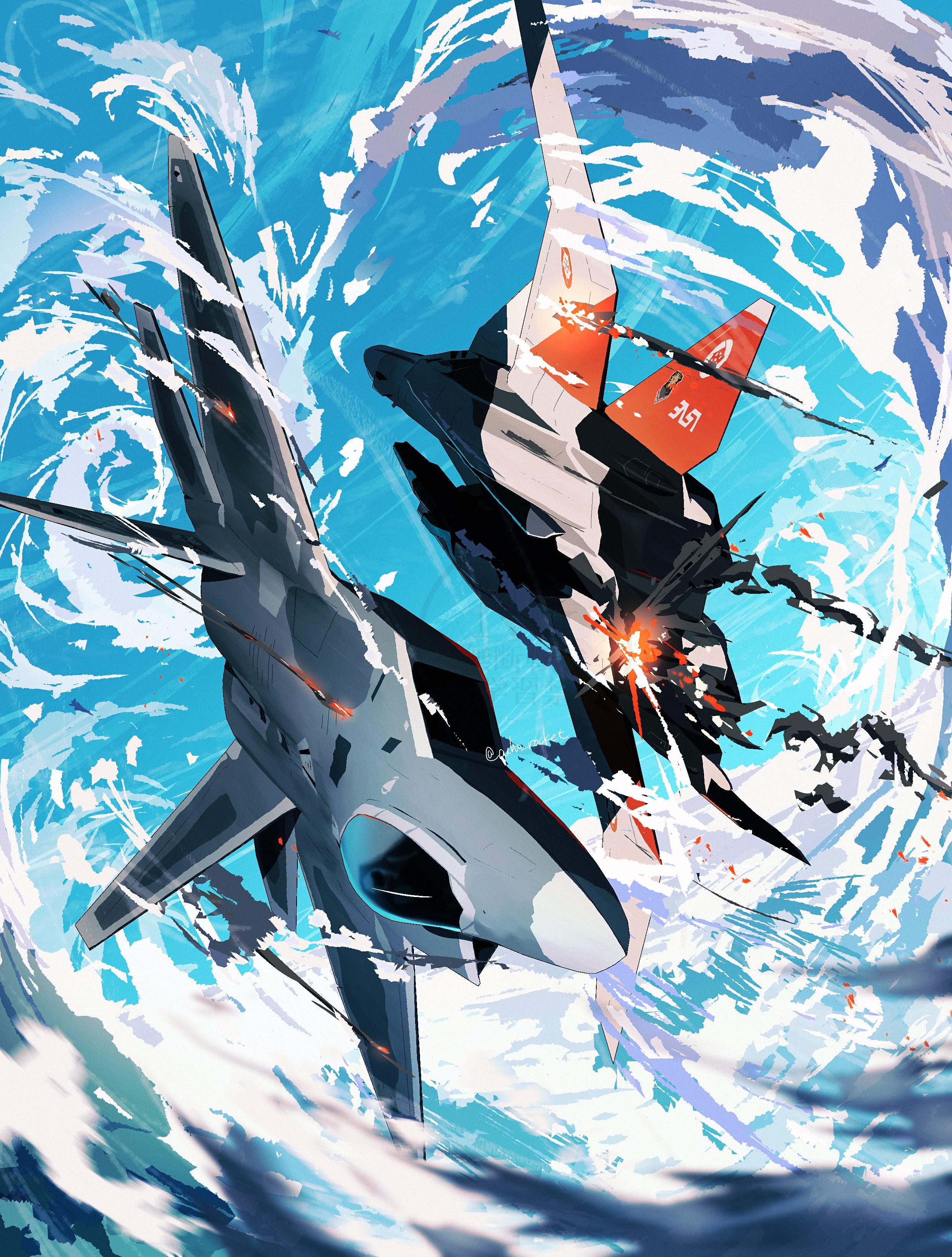 Safebooru - absurdres ace combat ace combat 7 aircraft airplane artist name blue sky clouds ...