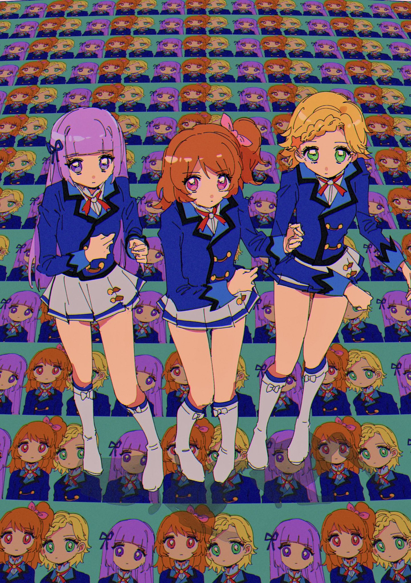 Safebooru - 3girls aikatsu! aikatsu! (series) blonde hair blue jacket blue ribbon blunt bangs ...