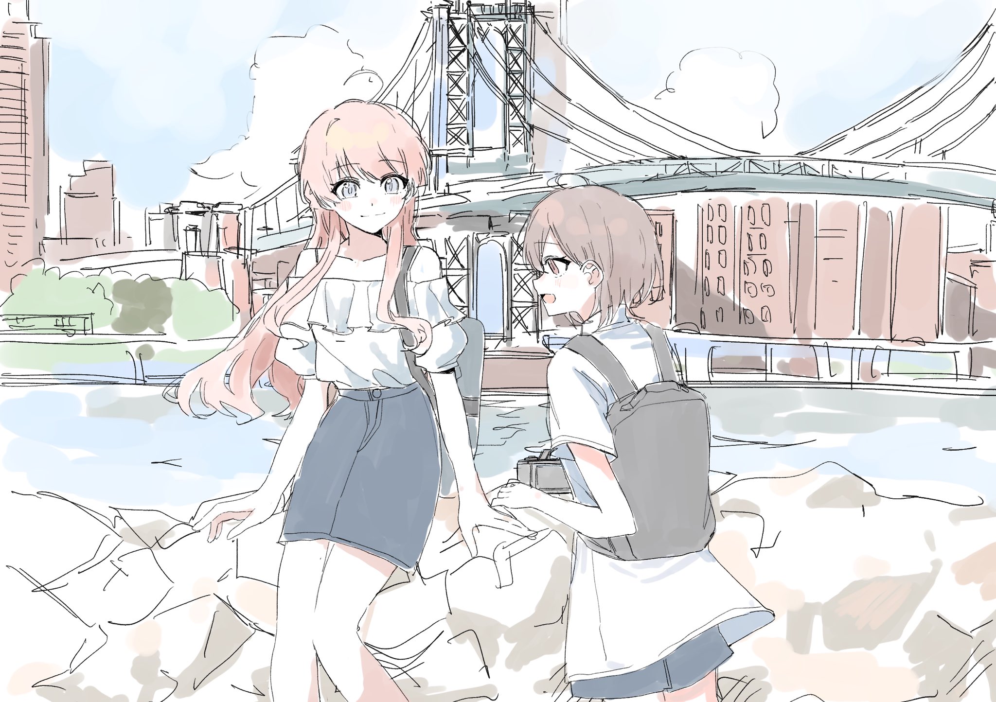 Safebooru - 2girls backpack bag bang dream! bang dream! it's mygo!!!!! black bag blue eyes blue ...