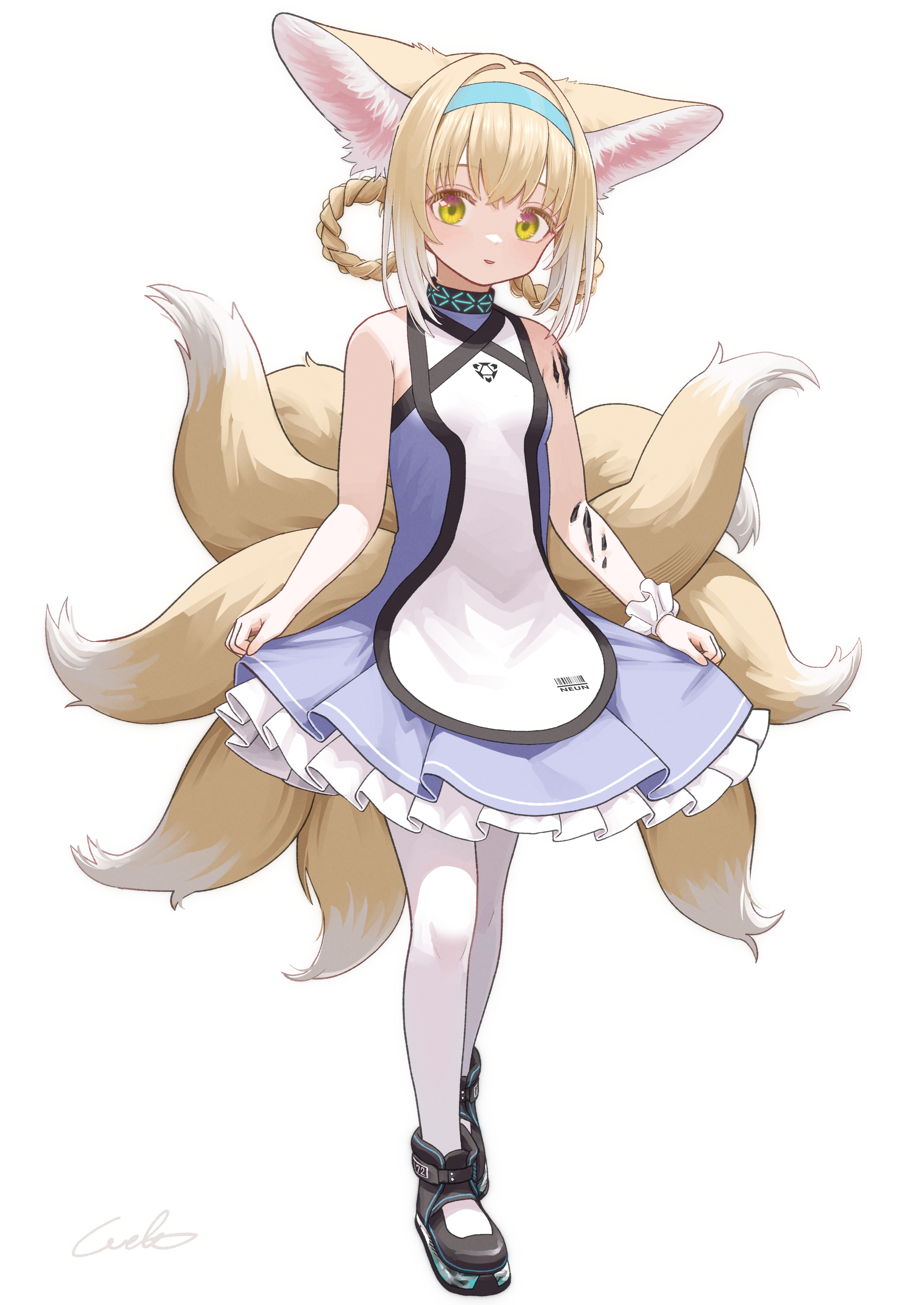 Safebooru - 1girl absurdres animal ears arknights bare shoulders blonde hair blue hairband braid ...